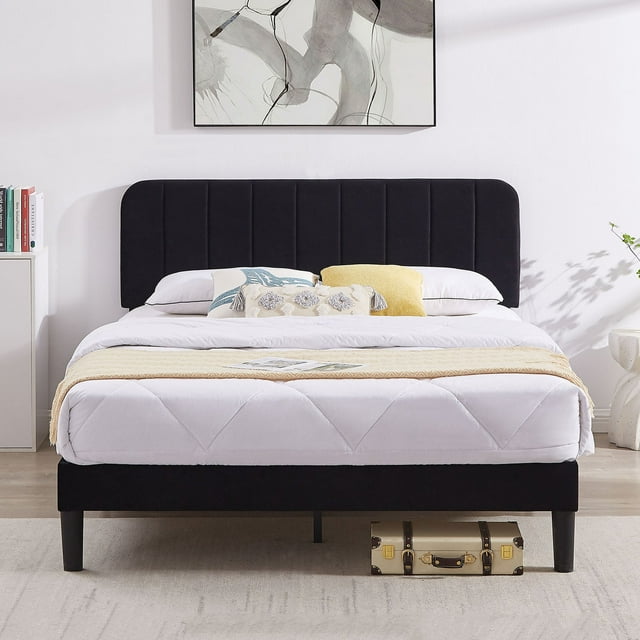 VECELO Queen Size Bed Frame, Modern Upholstered Platform Bed Frame with ...