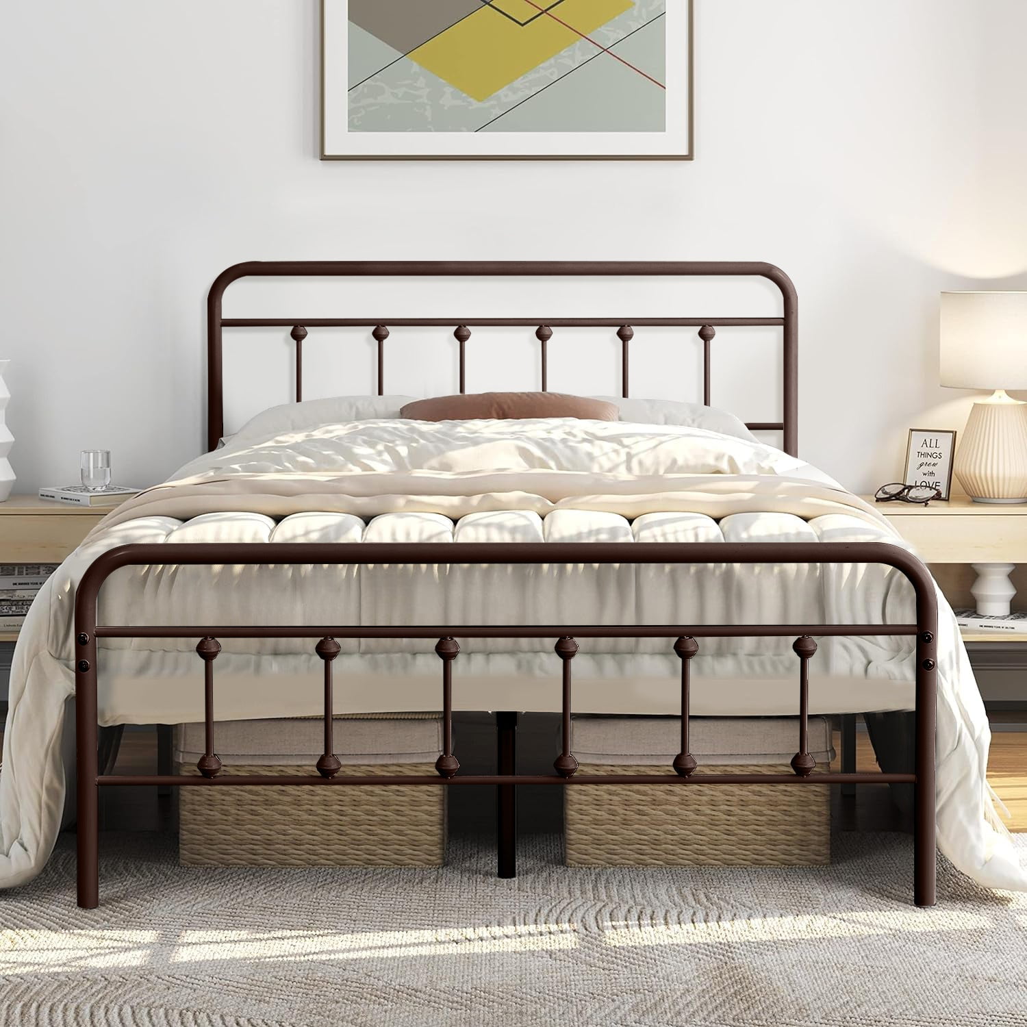 VECELO Queen Size Bedroom Standard Bed Frame, Heavy Duty Steel Slats ...