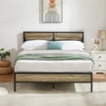 VECELO Queen Size Metal Bed Frame with Wooden Headboard and Footboard ...