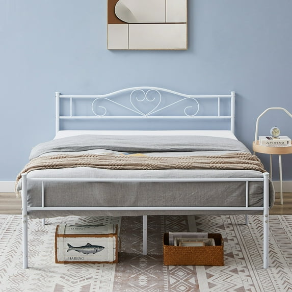 VECELO Queen Size Metal Platform Bed Frame with Headboard and Footboard ...