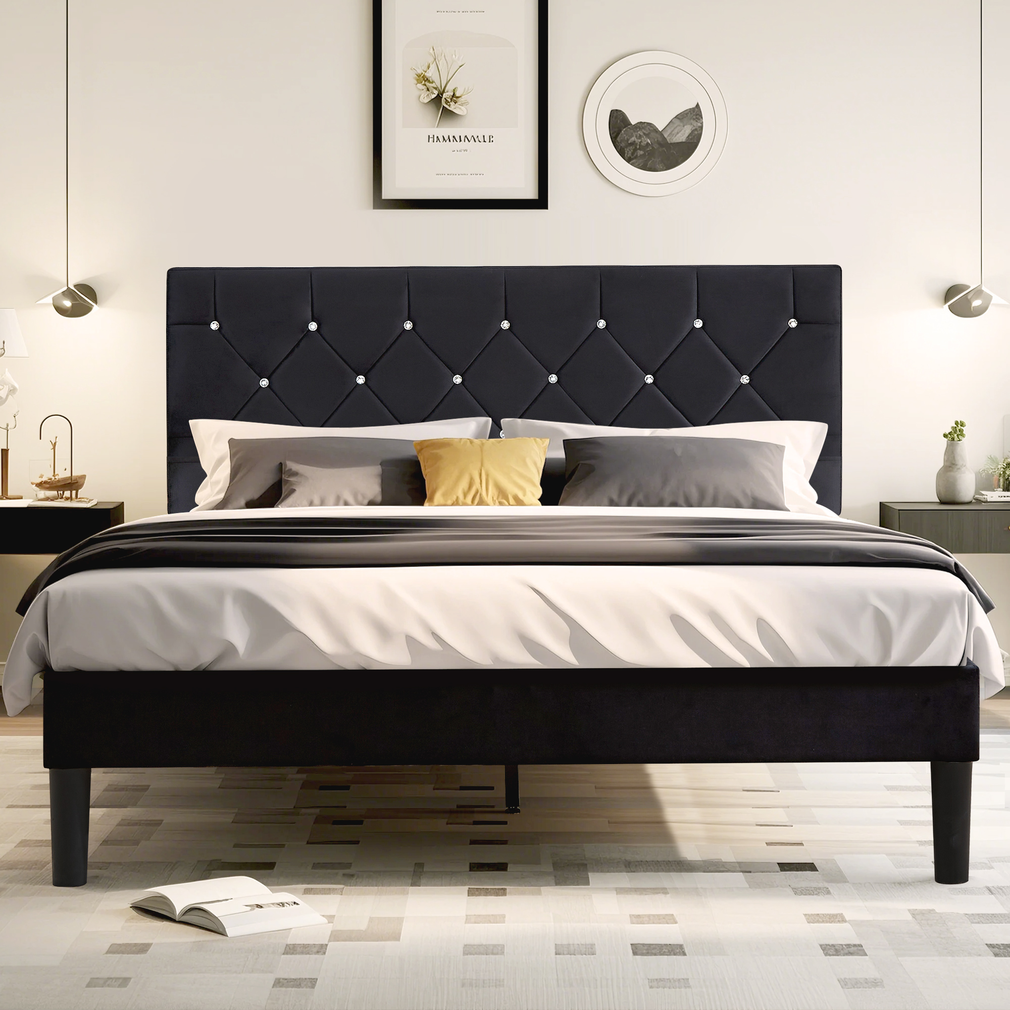 VECELO Queen Size Metal Bed Frame with Headboard and Footboard, Heavy ...
