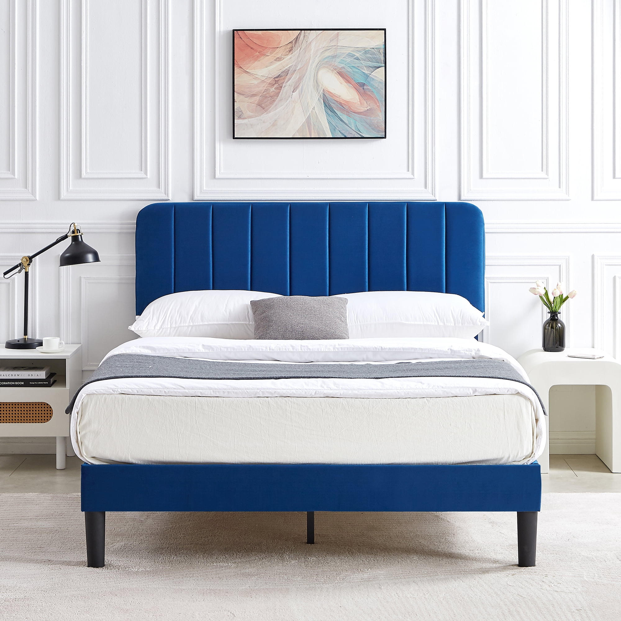 VECELO Queen Size Upholstered Beds, Modern Platform Bed Frame with ...