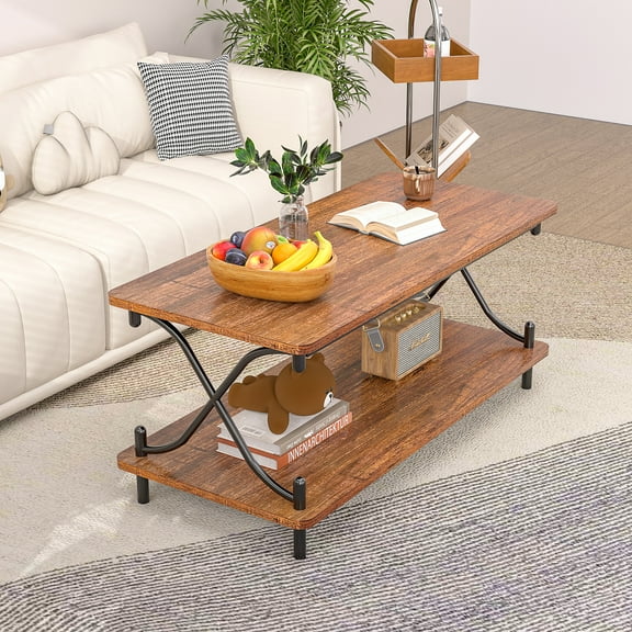 Coffee Table with 2-Tier Storage Shelf X-Frame for Living Room, Office ...
