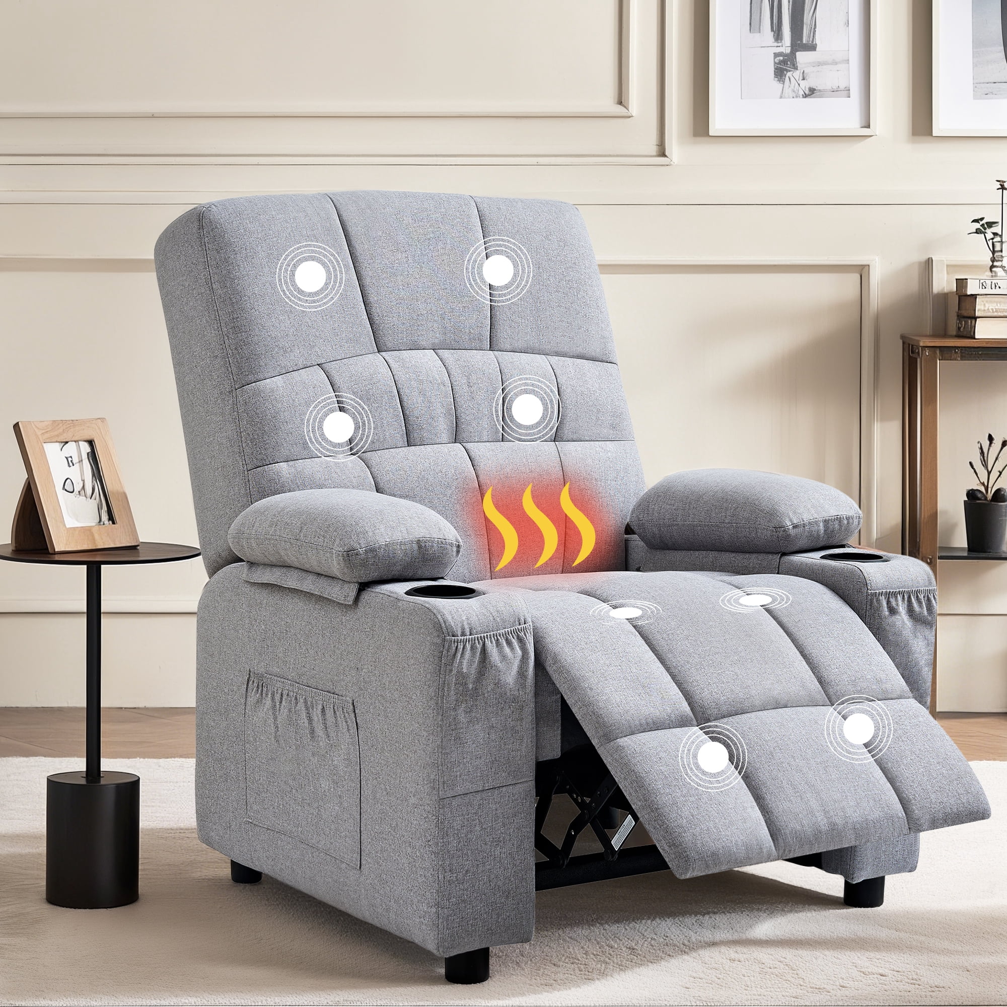 VECELO Rocker Recliner Chair with Heated and Vibration Massage, Fabric ...