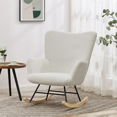 PAPROOS Indoor Teddy Fabric Rocking Chair, High Backrest Glider Rocker ...