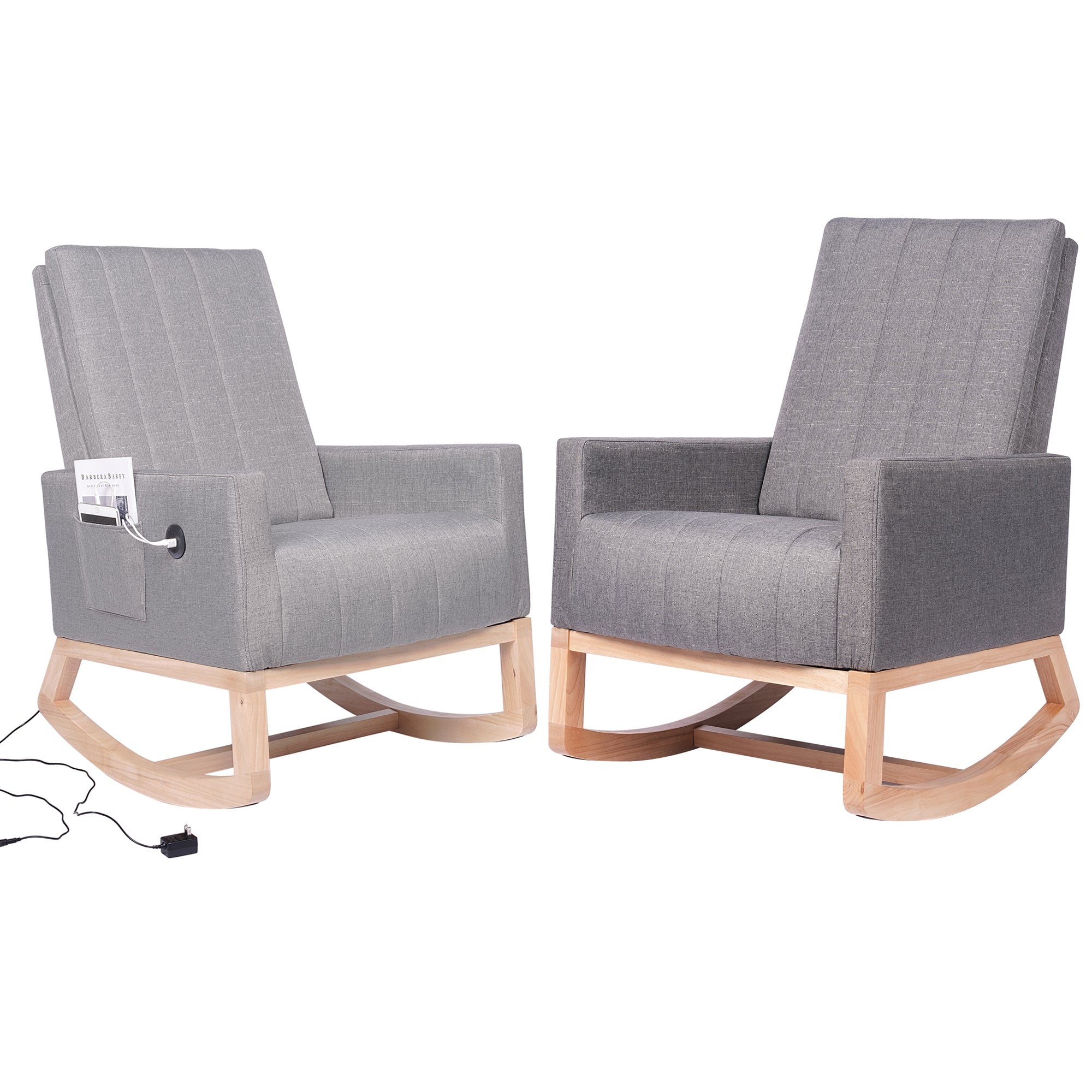 VECELO Rocking Chair Set of 2, Mid Century Nursery Chair with Side ...