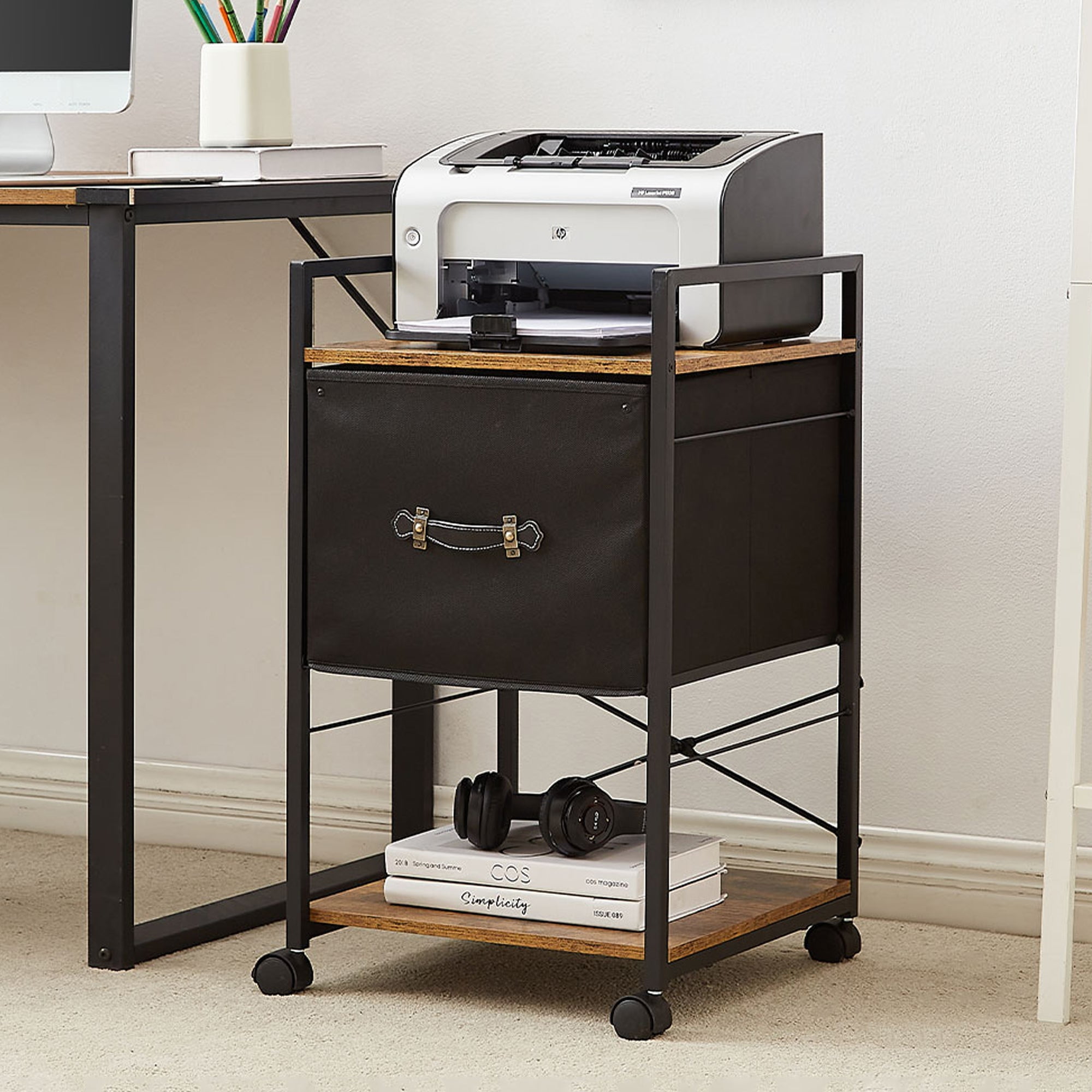VECELO Rolling File Cabinet, Mobile Printer Stand, 1-Drawer, Open Shelf ...