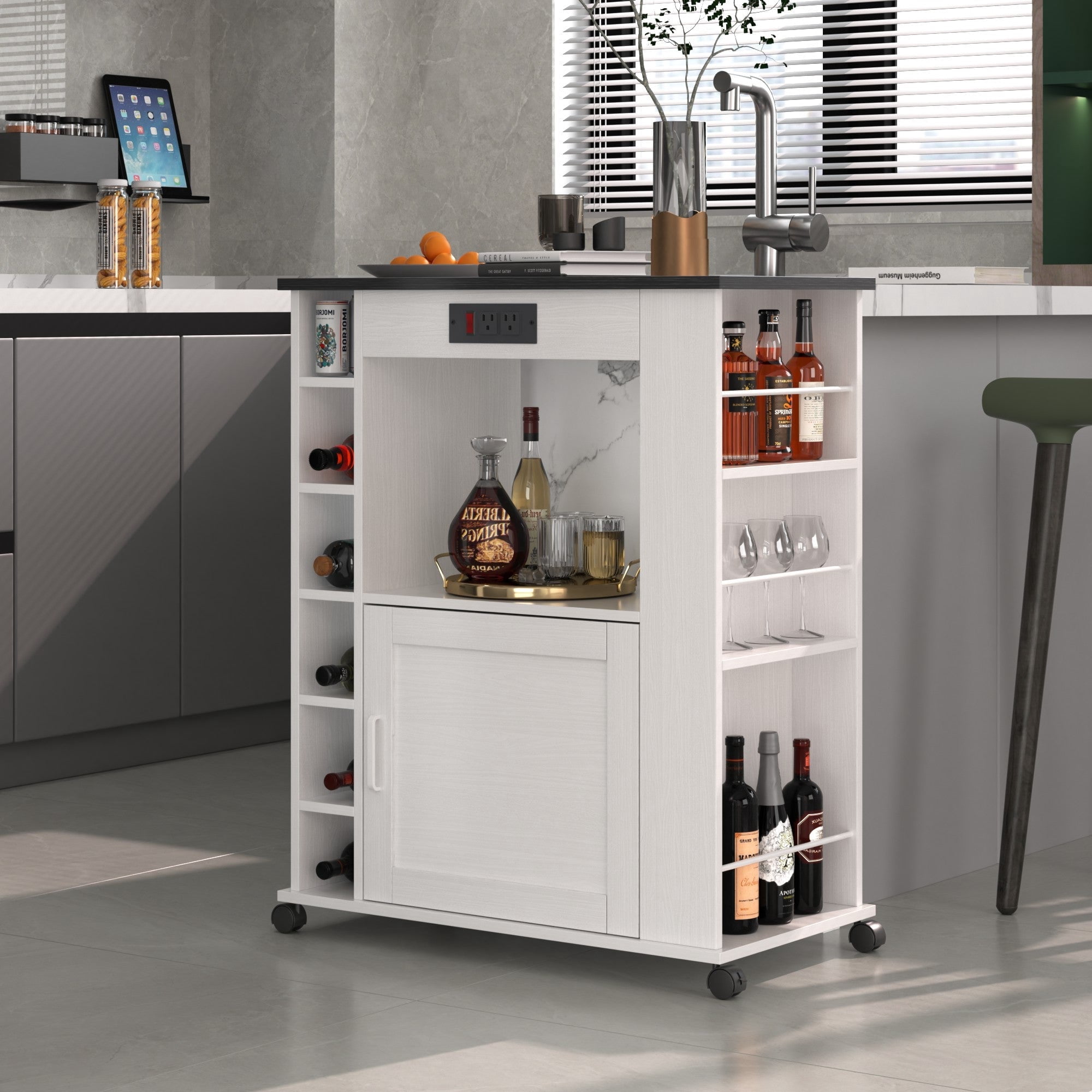 VECELO Rolling Kitchen Island Car with Charging Station, Kitchen ...