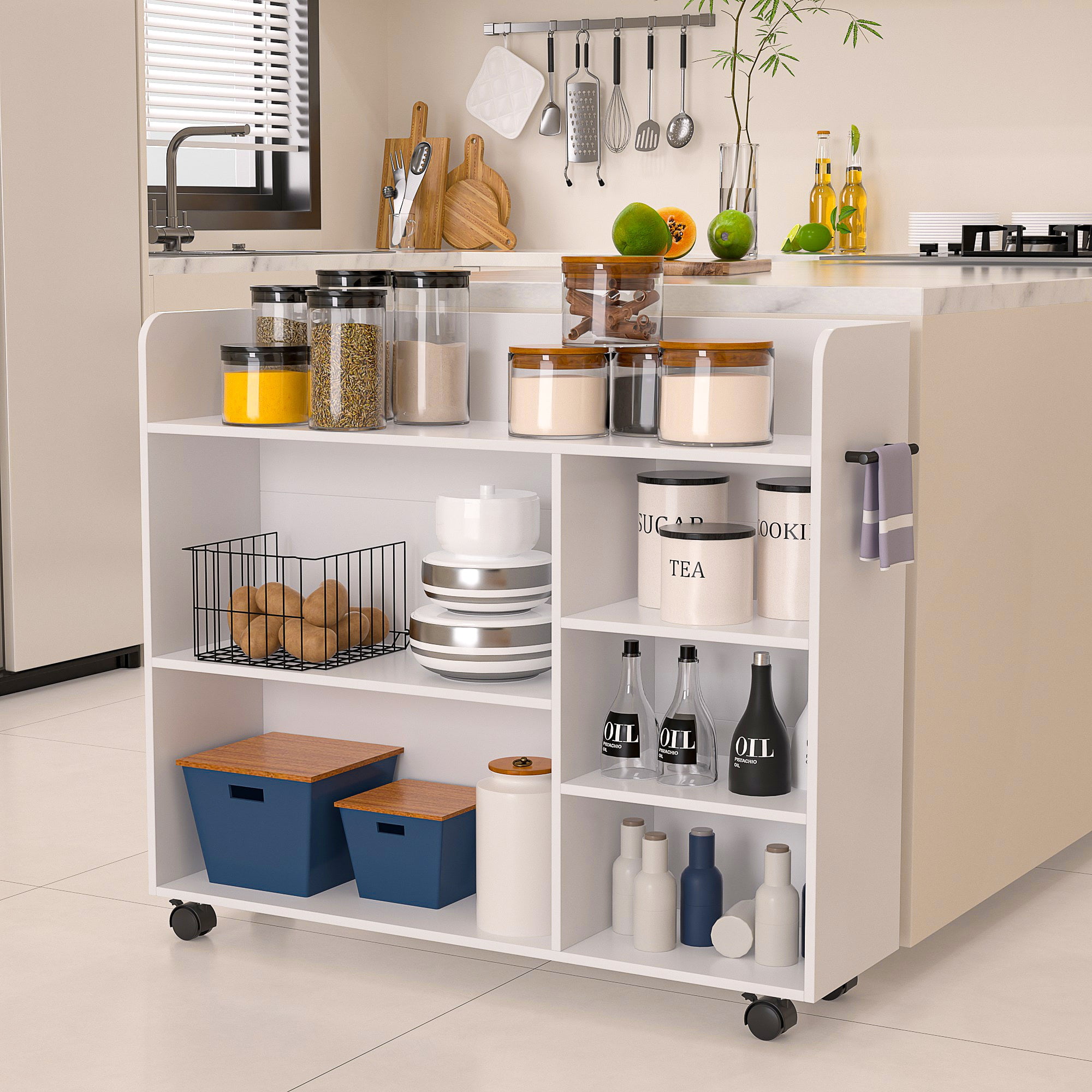VECELO Rolling Kitchen Island with Towel Rack, Portable Mobile Kitchen ...