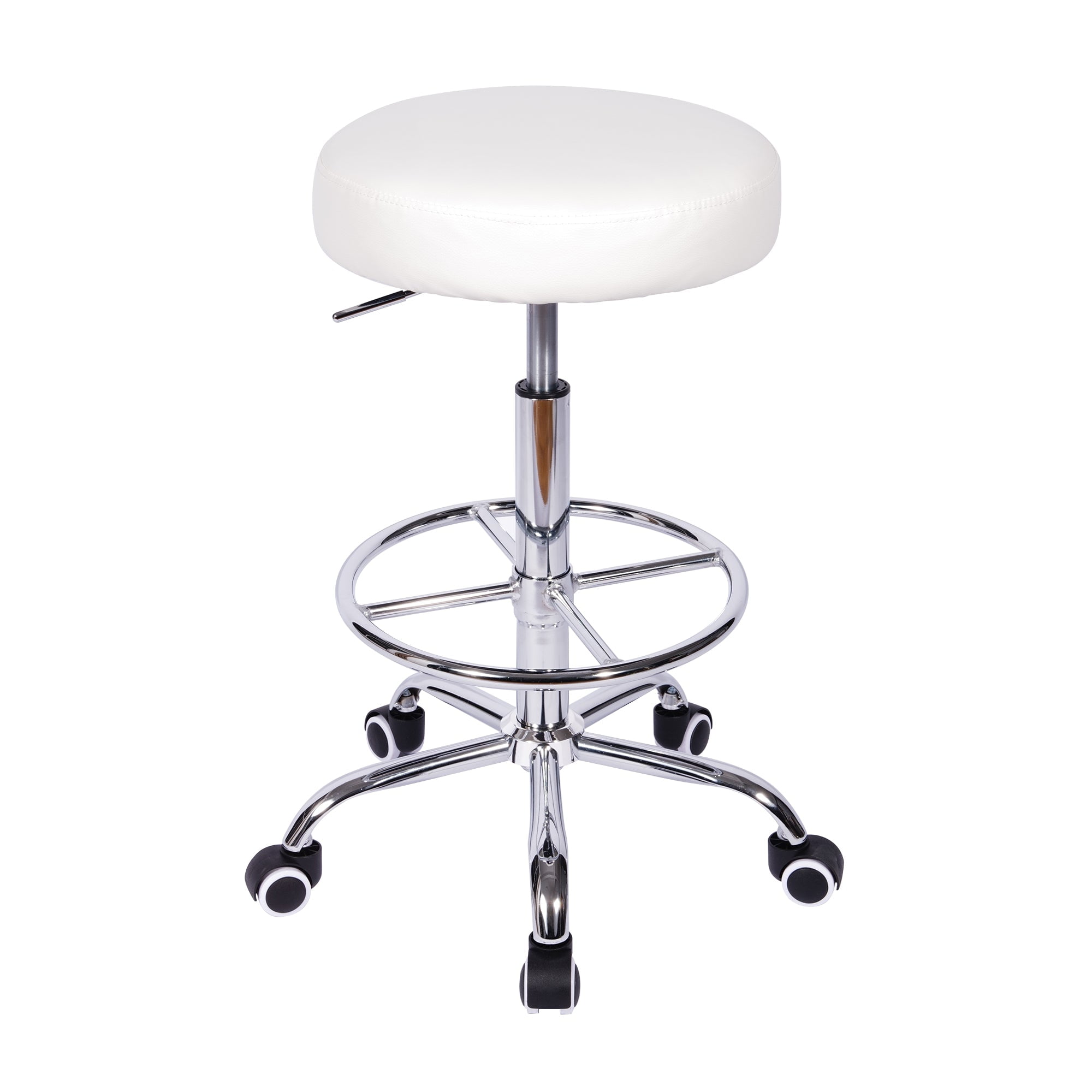 VECELO Round Rolling Stool with Footrest, Modern PU Leather Height ...