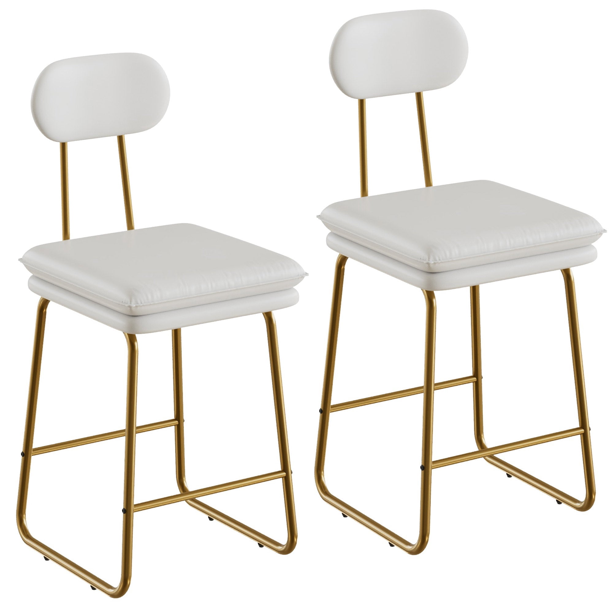 VECELO Saddle White Mid Back Bar Stools Set of 2, Faux Leather ...