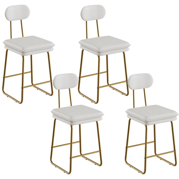 VECELO Saddle White Mid Back Bar Stools Set of 4, Faux Leather ...
