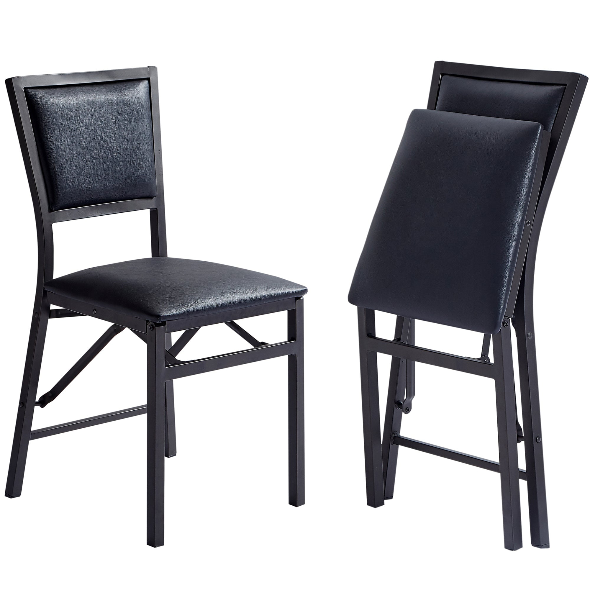 VECELO Set of 2 Metal Folding Chairs, High Back PU Upholstered Dining ...