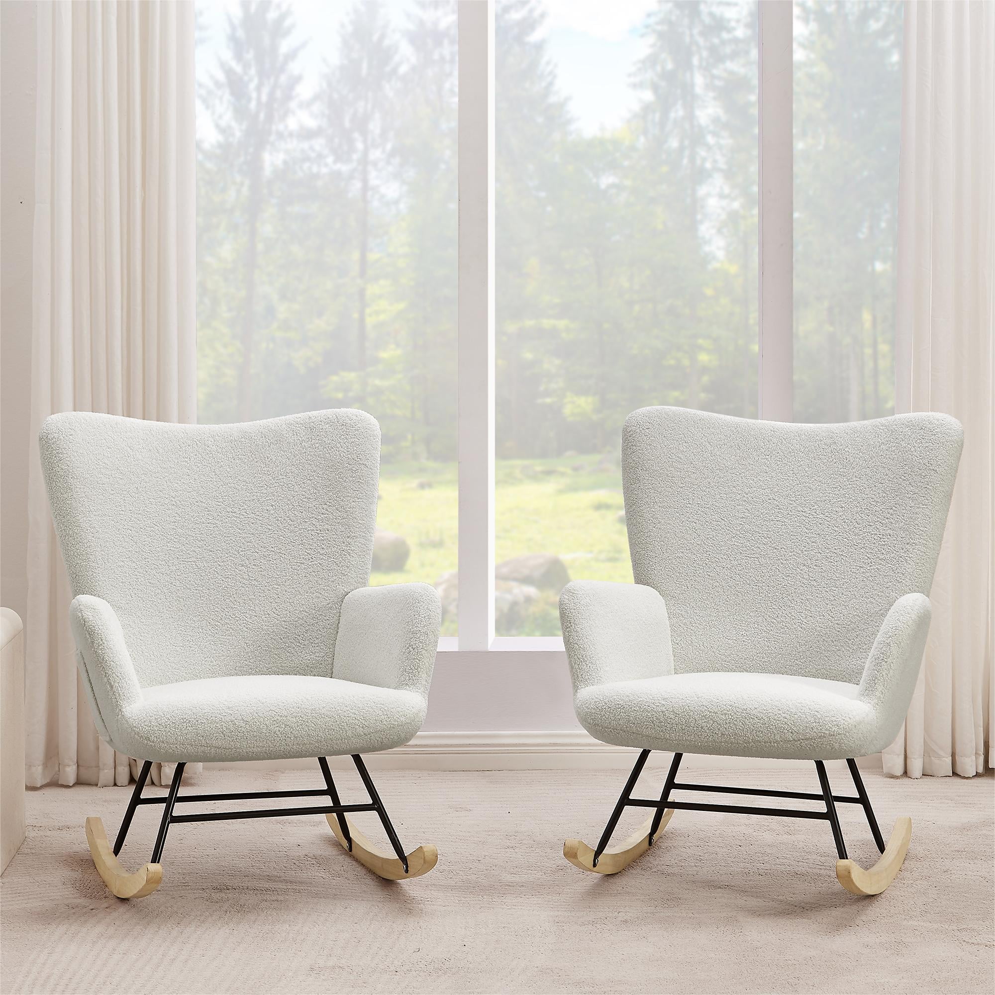 VECELO Set of 2 Modern Teddy Fabric Rocking Chair with Storage Pockets ...