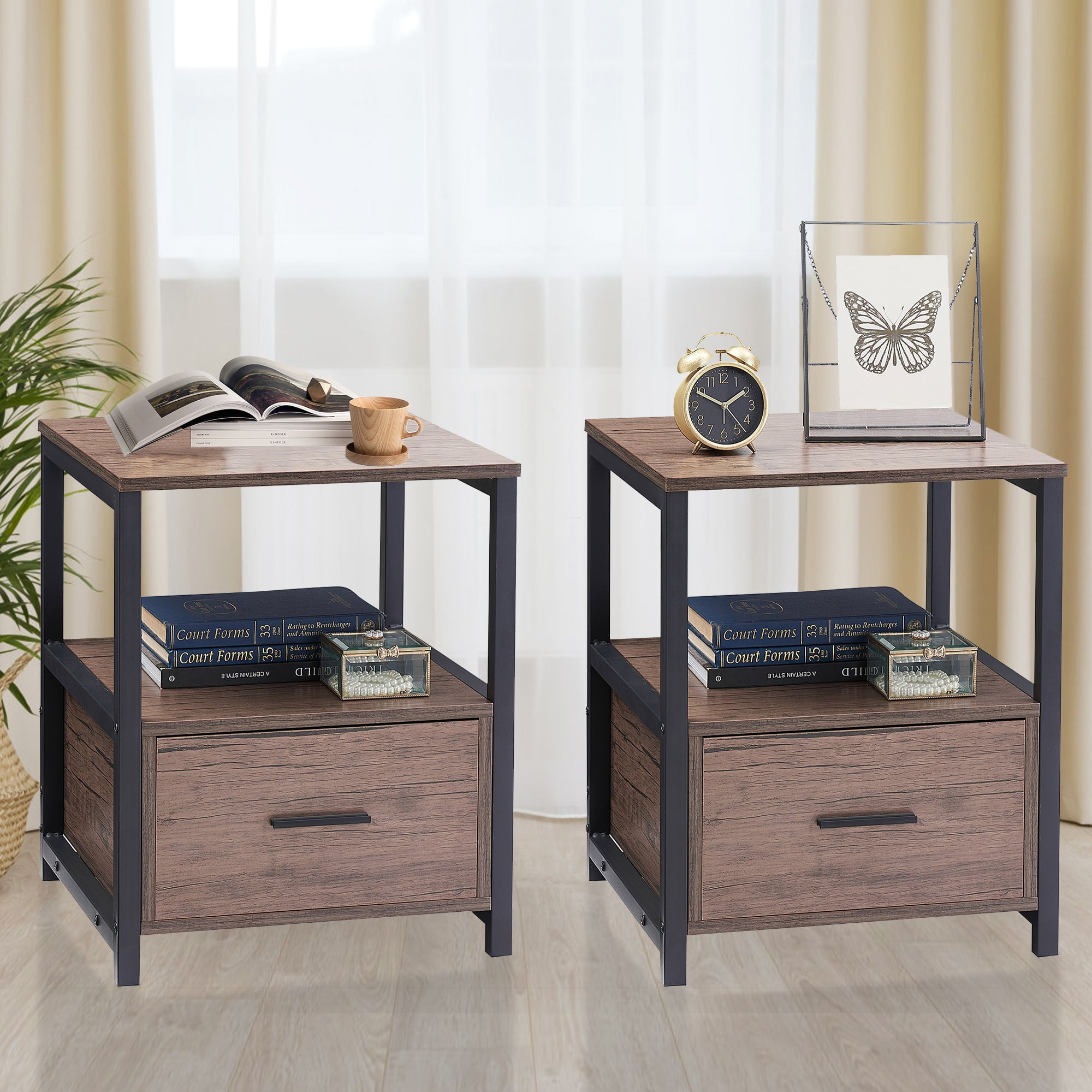 VECELO Javlergo (Set of 2) 1-Drawer Nightstand, Modern Square End Side ...
