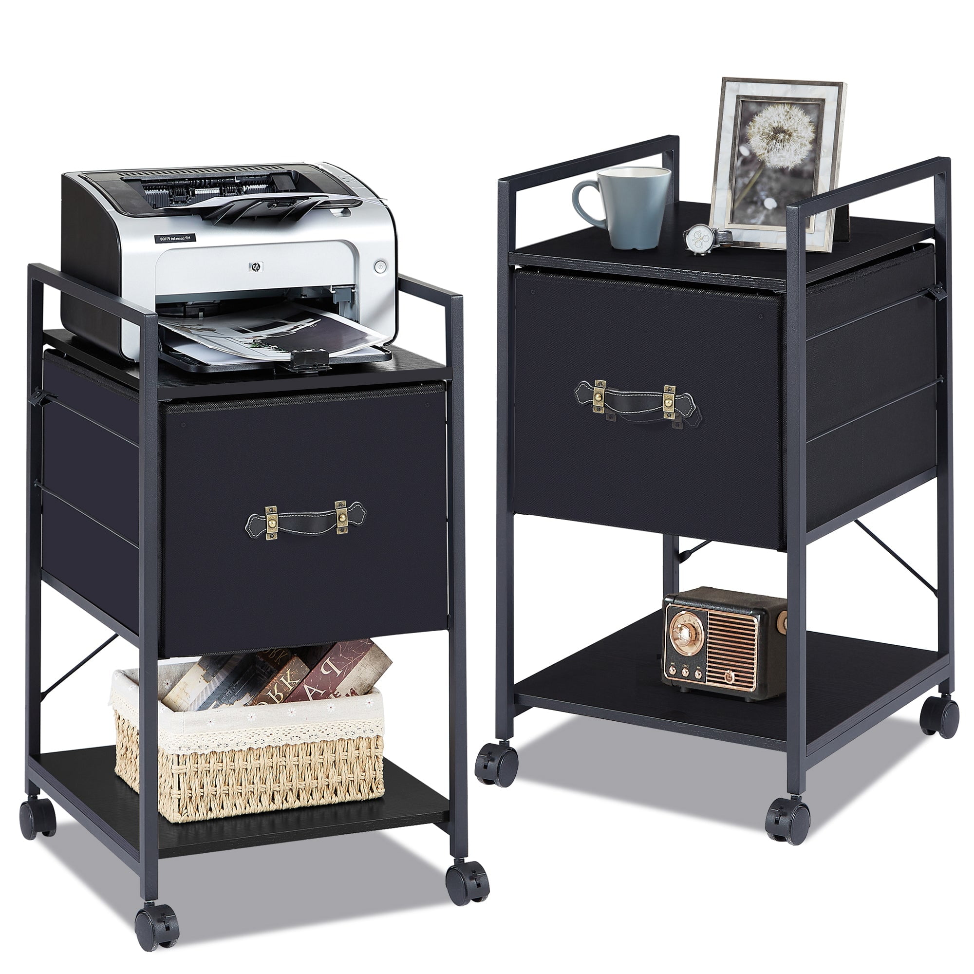 VECELO Set of 2 Rolling File Cabinet, Mobile Printer Stand with 1 ...