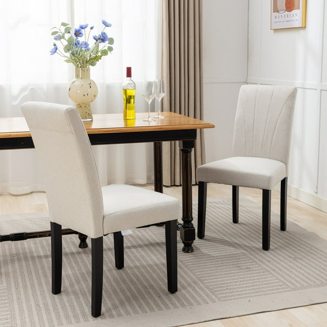 VECELO Set of 2 Upholstered Dining Chairs, Modern Fabric Dining Room ...
