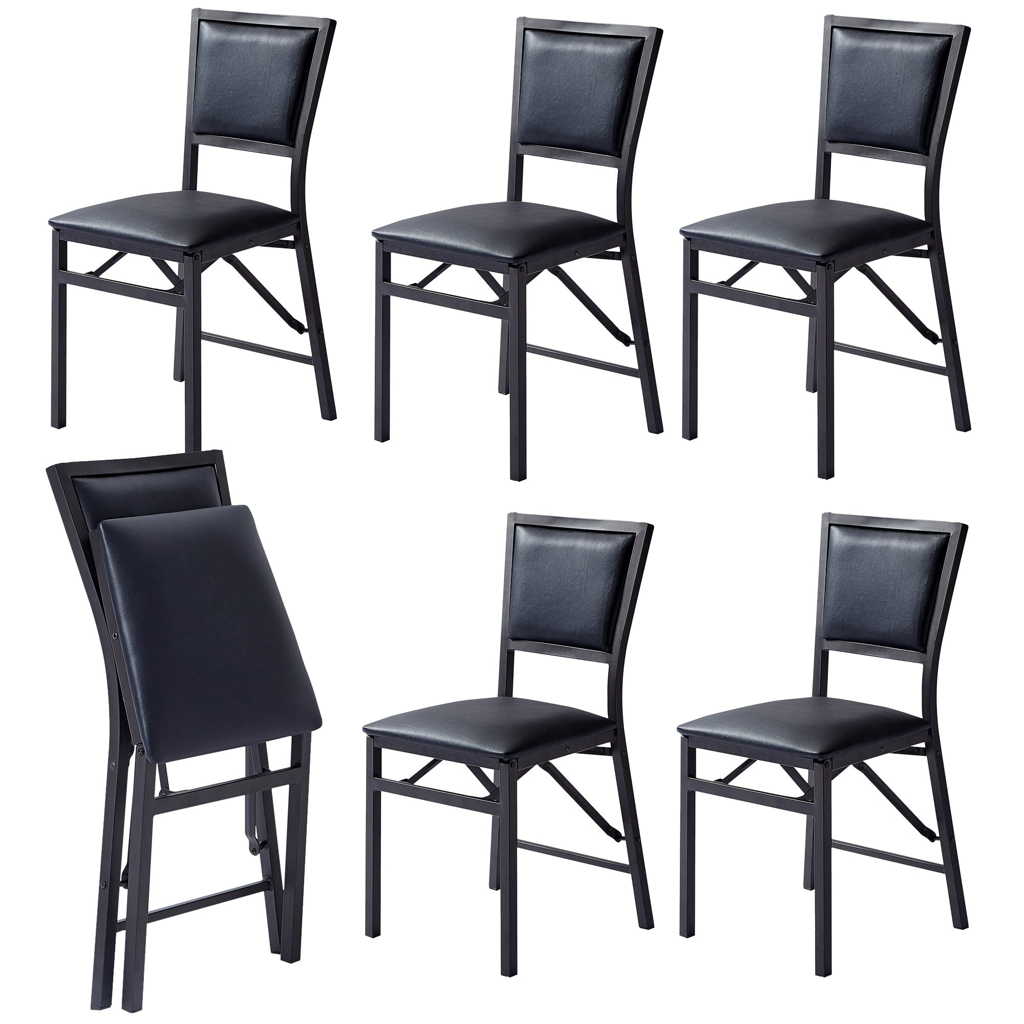 VECELO Set of 6 Metal Folding Chairs, High Back PU Upholstered Dining ...