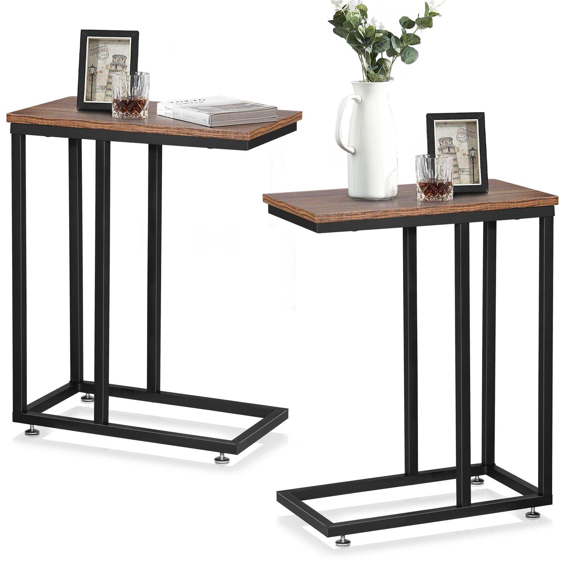 VECELO 2-Piece C-Shaped Sofa Side Table, Small End Table, Bedside/TV ...