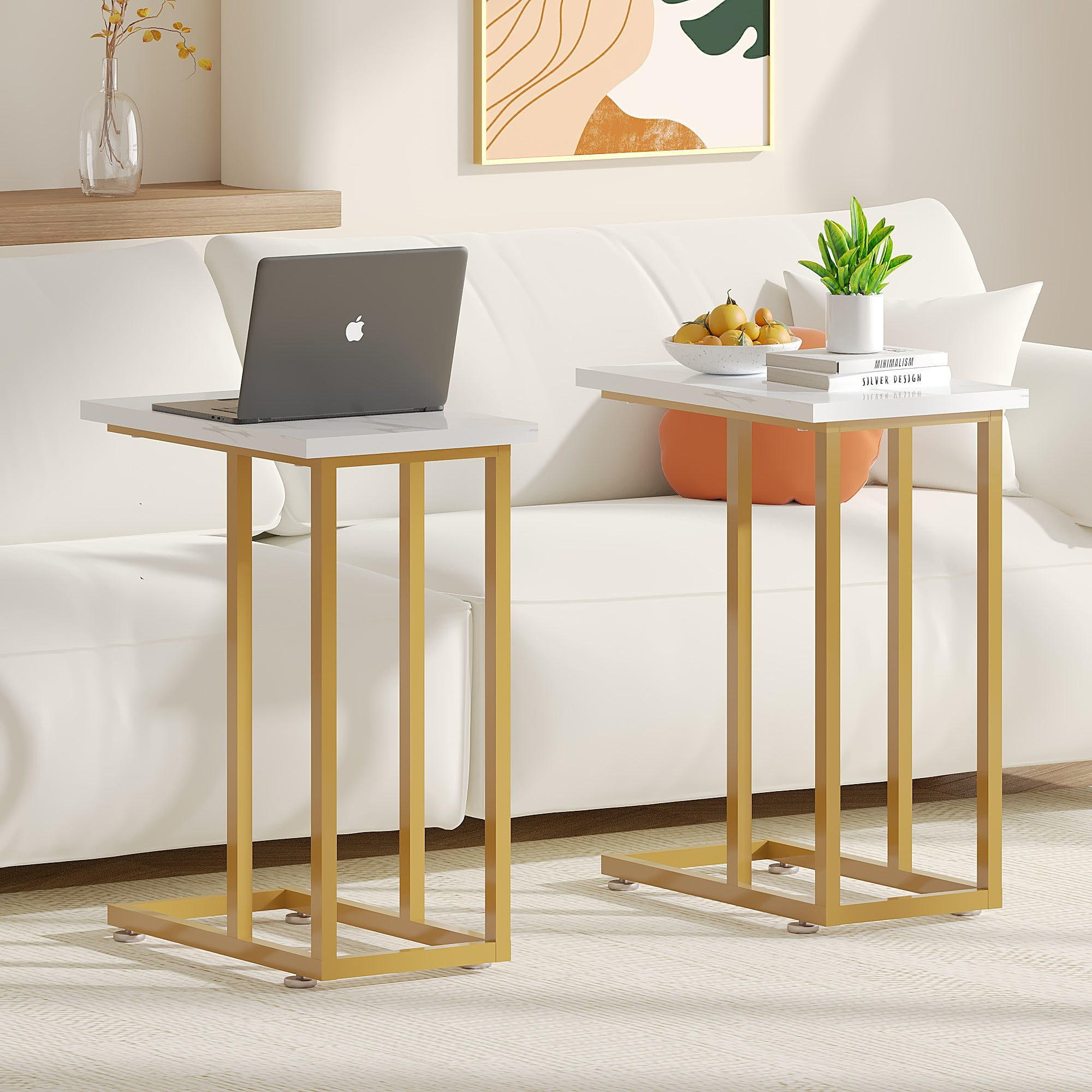 VECELO Set of 2 C-Shaped Sofa Side Table, Small End Table for Living ...