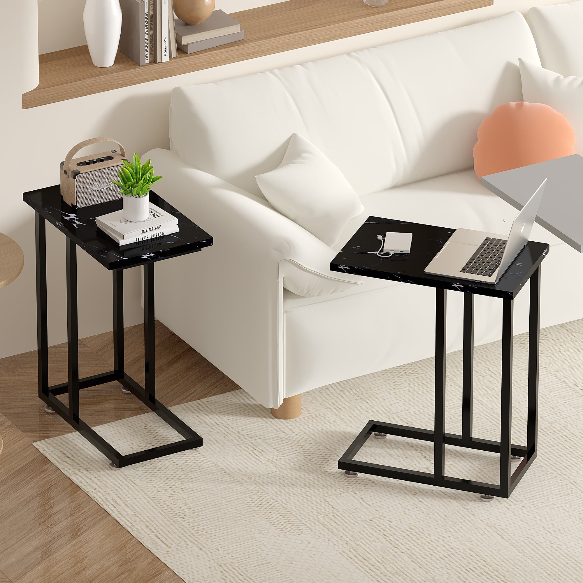 VECELO Set of 2 C-Shaped Sofa Side Table, Small End Table for Living ...