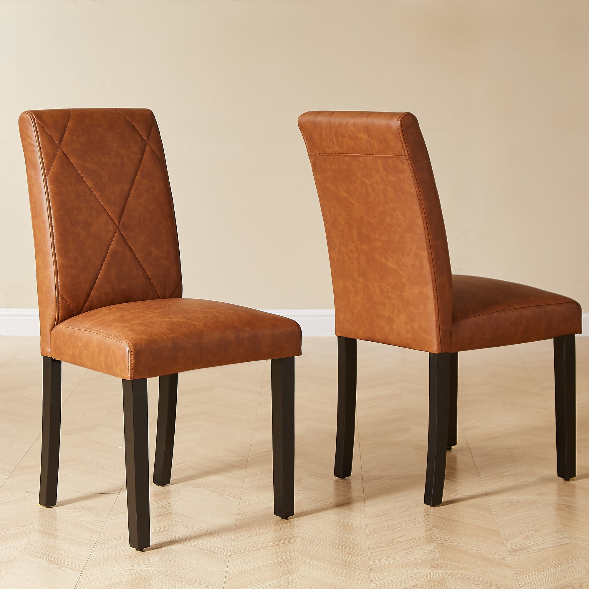VECELO Set of 2 Dining Chairs, Upholstered PU Leather Dining Room Chair with High Back, Modern ...