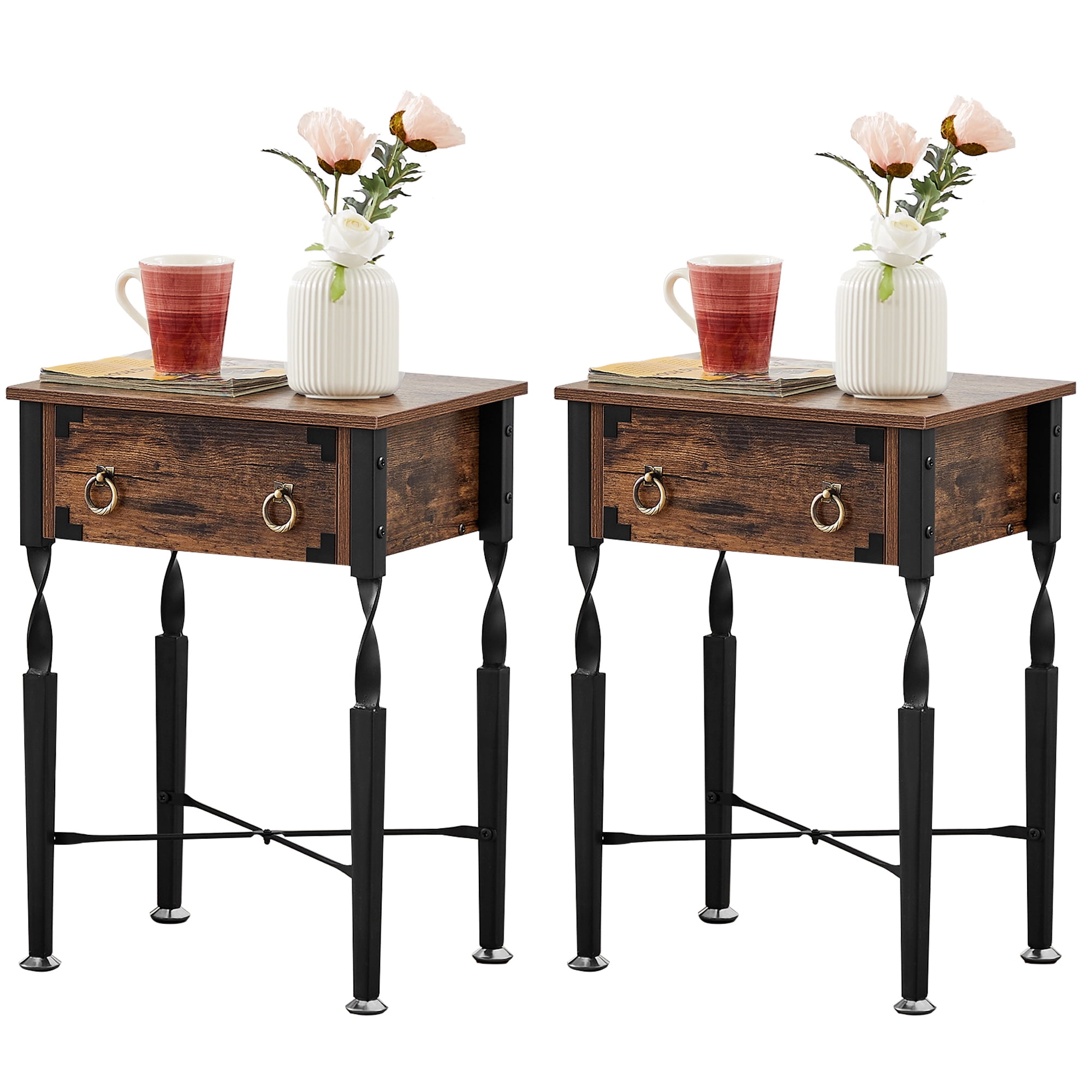 VECELO Set of 2 Nightstand with 1-Drawer, End Side Table with X-Design ...