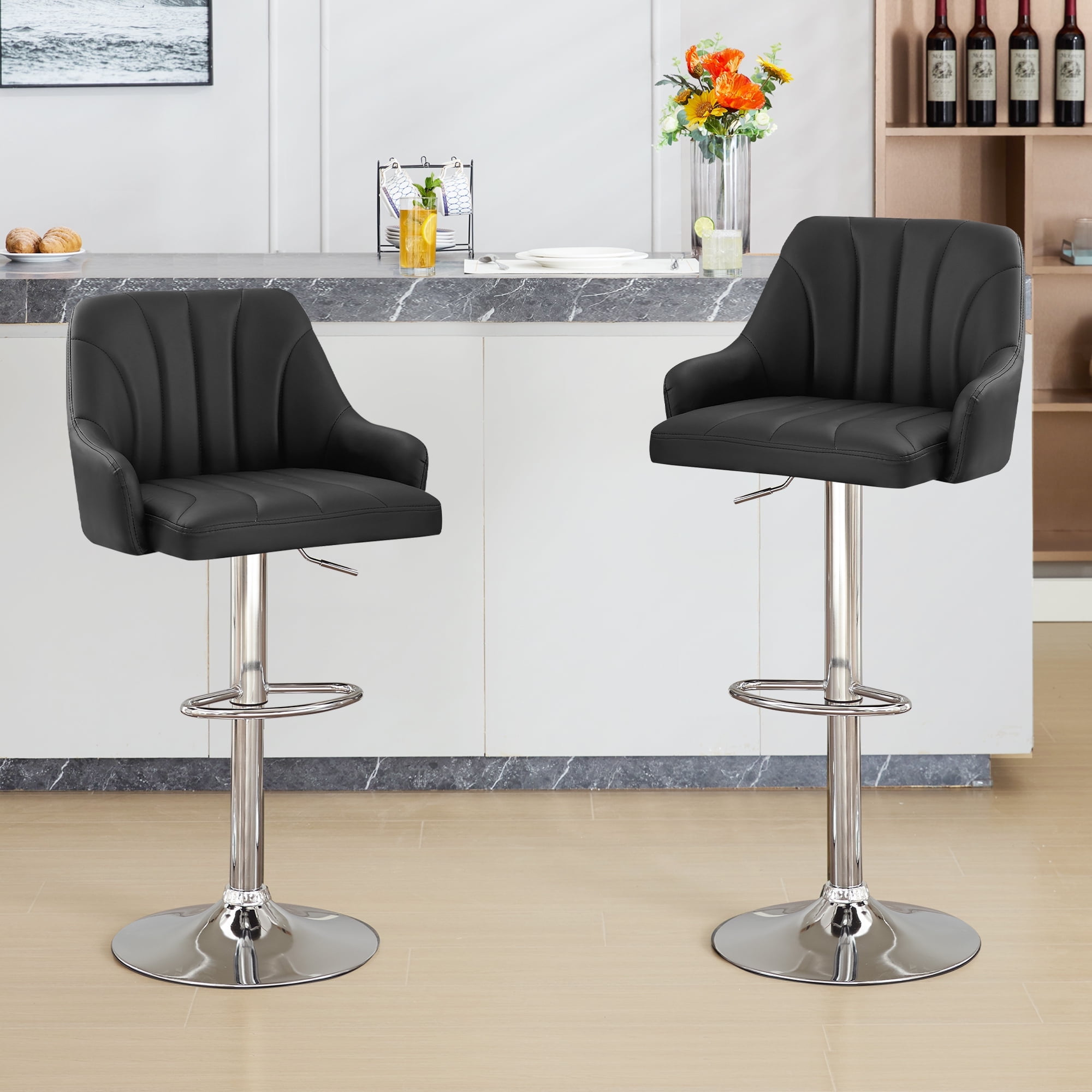 VECELO Set of 2 Swivel Bar Stools, Adjustable Counter Height Barstools ...