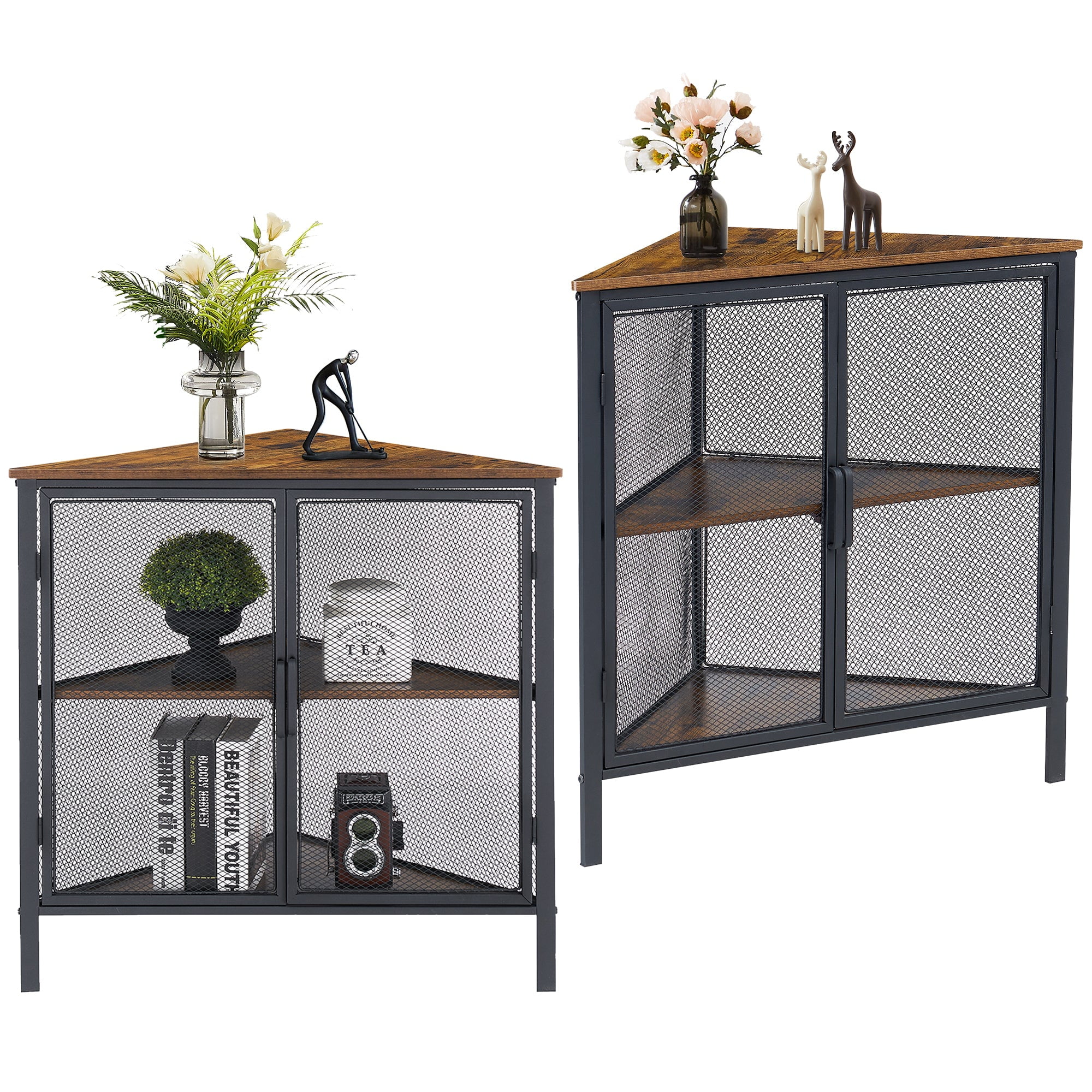 VECELO Set of 2 Triangle Corner Shelf with Ventilation Protection Door ...