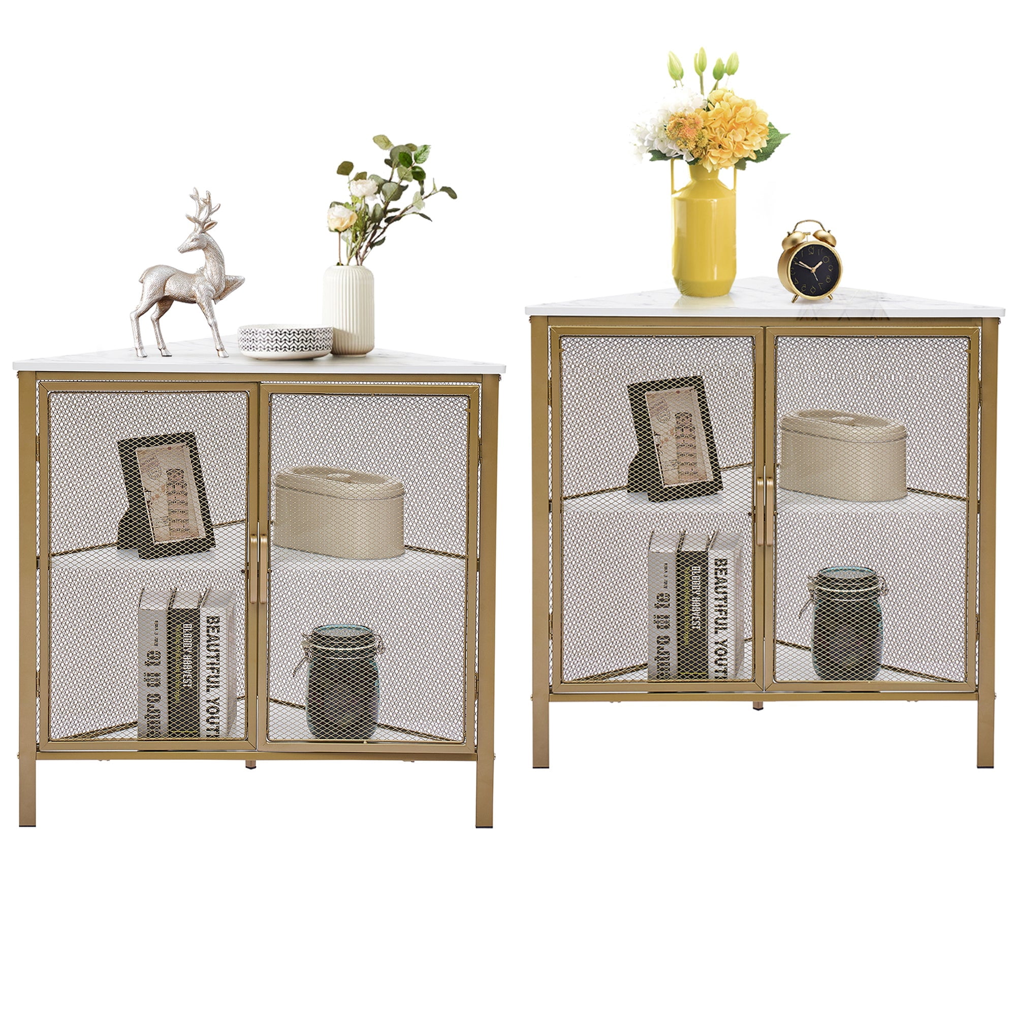 VECELO Set of 2 Triangle Corner Shelf with Ventilation Protection Door ...