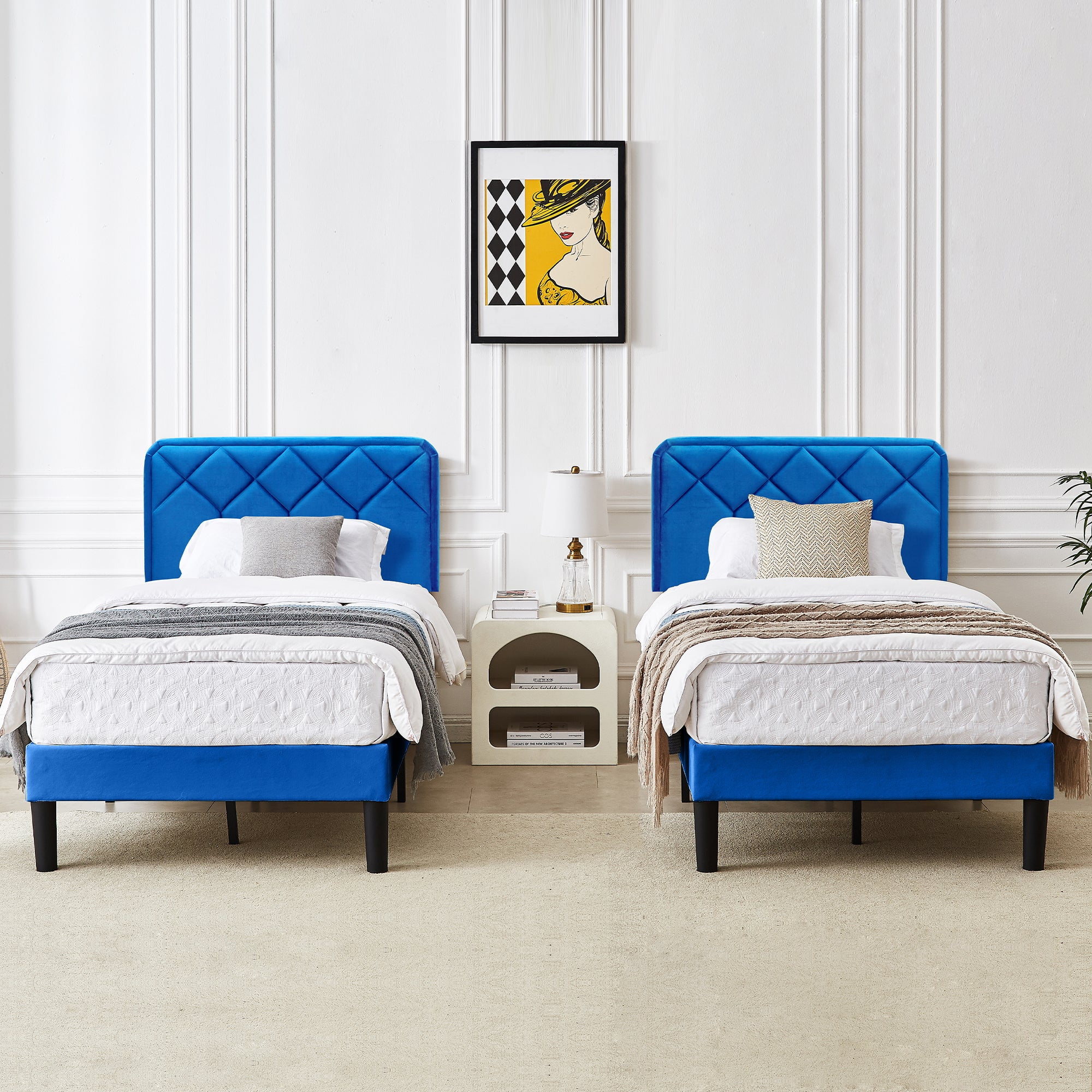 VECELO Set of 2 Twin Bed Frames, Modern Upholstered Platform Bed Frame ...