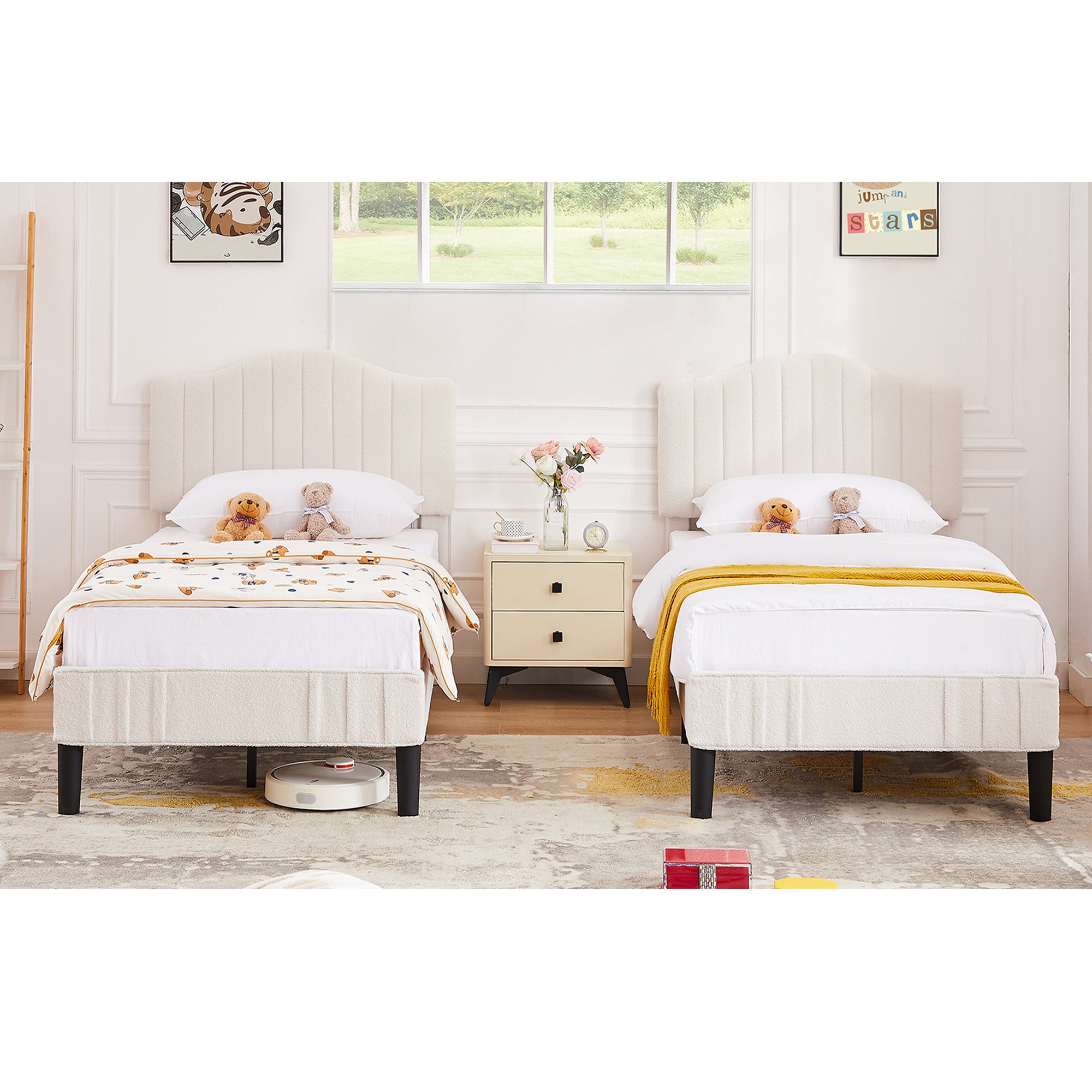 VECELO Set of 2 Twin Bed Frames, Modern Upholstered Platform Bed Frame ...