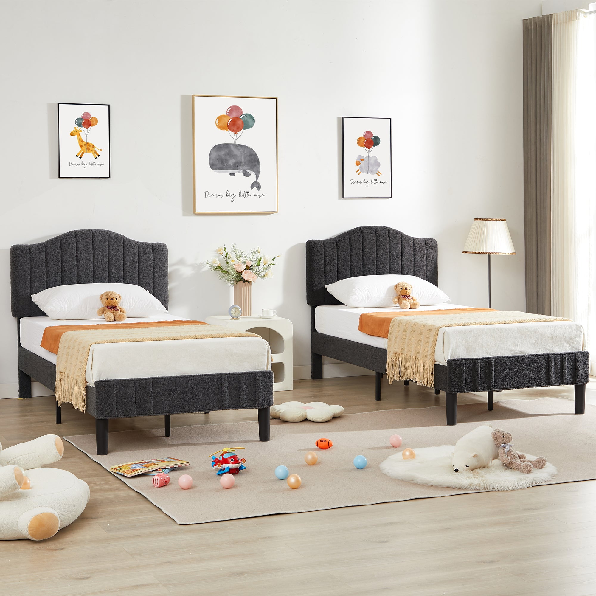 VECELO Set of 2 Twin Bed Frames, Modern Upholstered Platform Bed Frame ...