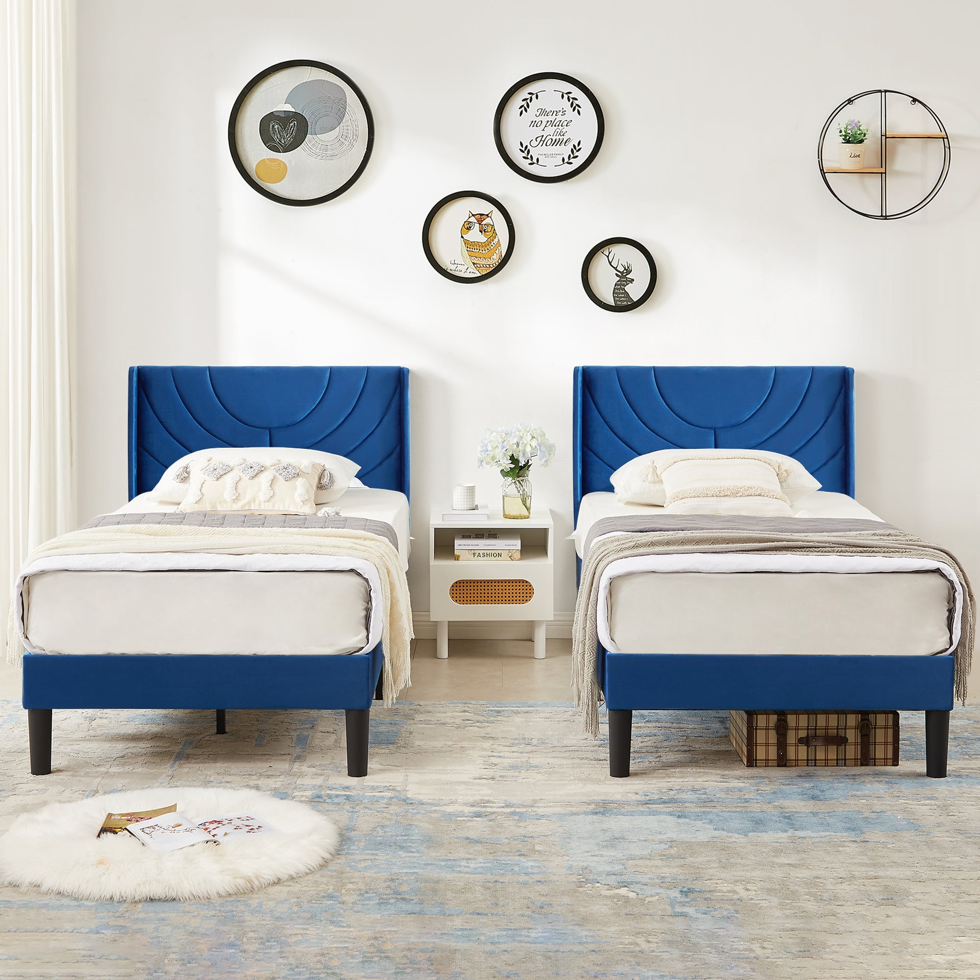 VECELO Set of 2 Twin Bed Frames, Modern Upholstered Platform Bed Frame ...