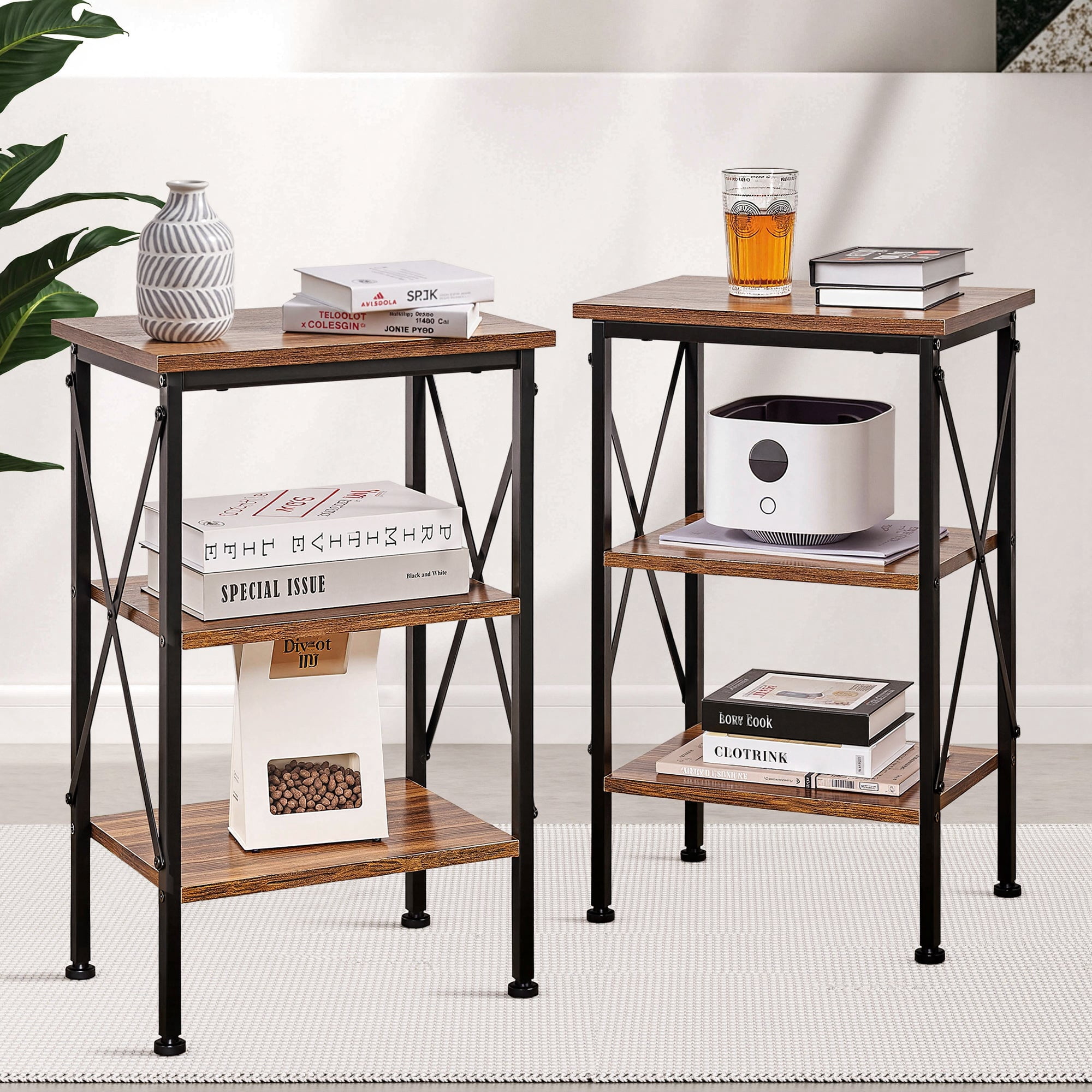 VECELO Set of 2 X-Design Side End Table Living Room, Modern Nightstands ...