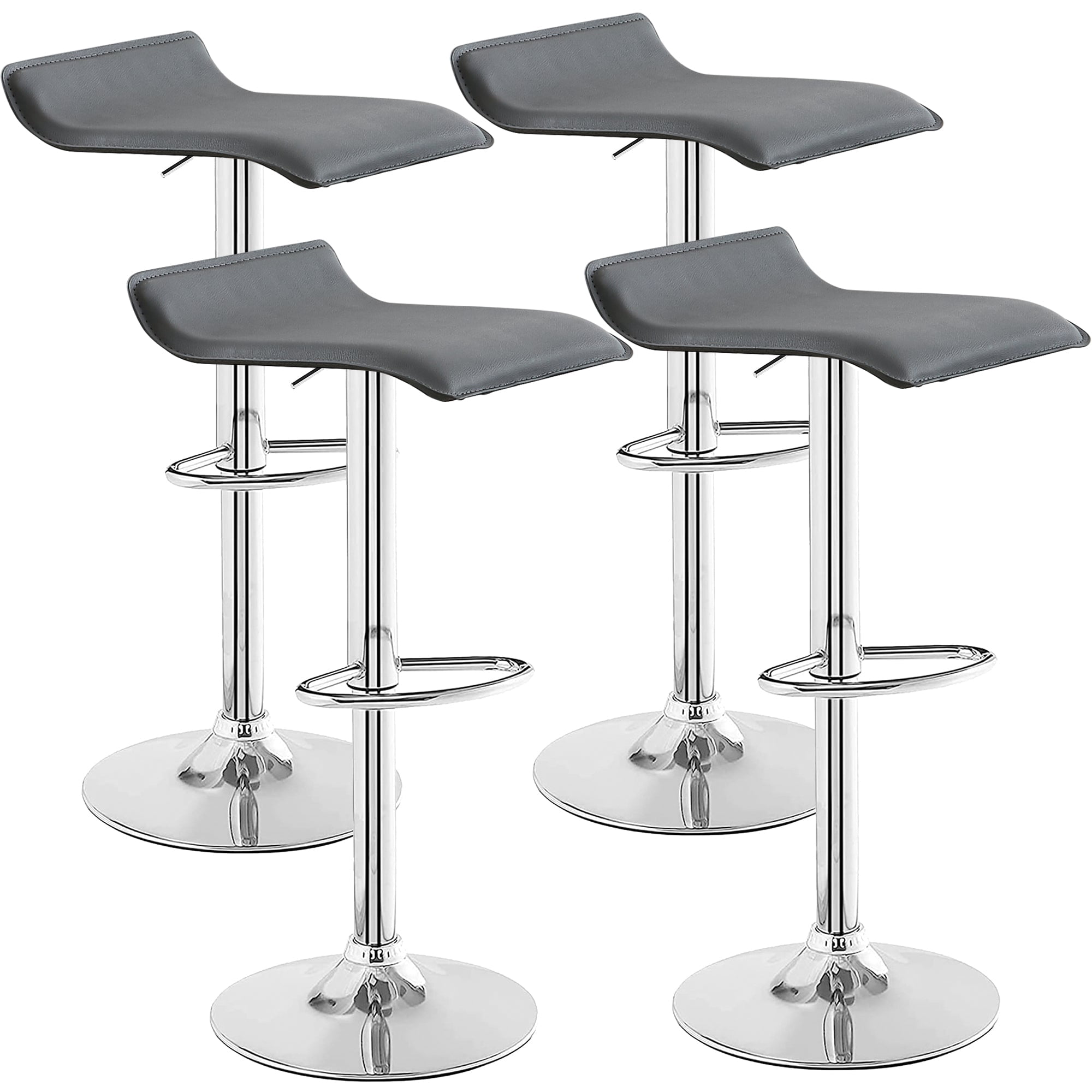 VECELO Set of 4 Adjustable Swivel Bar Stools, Modern PU Leather with ...