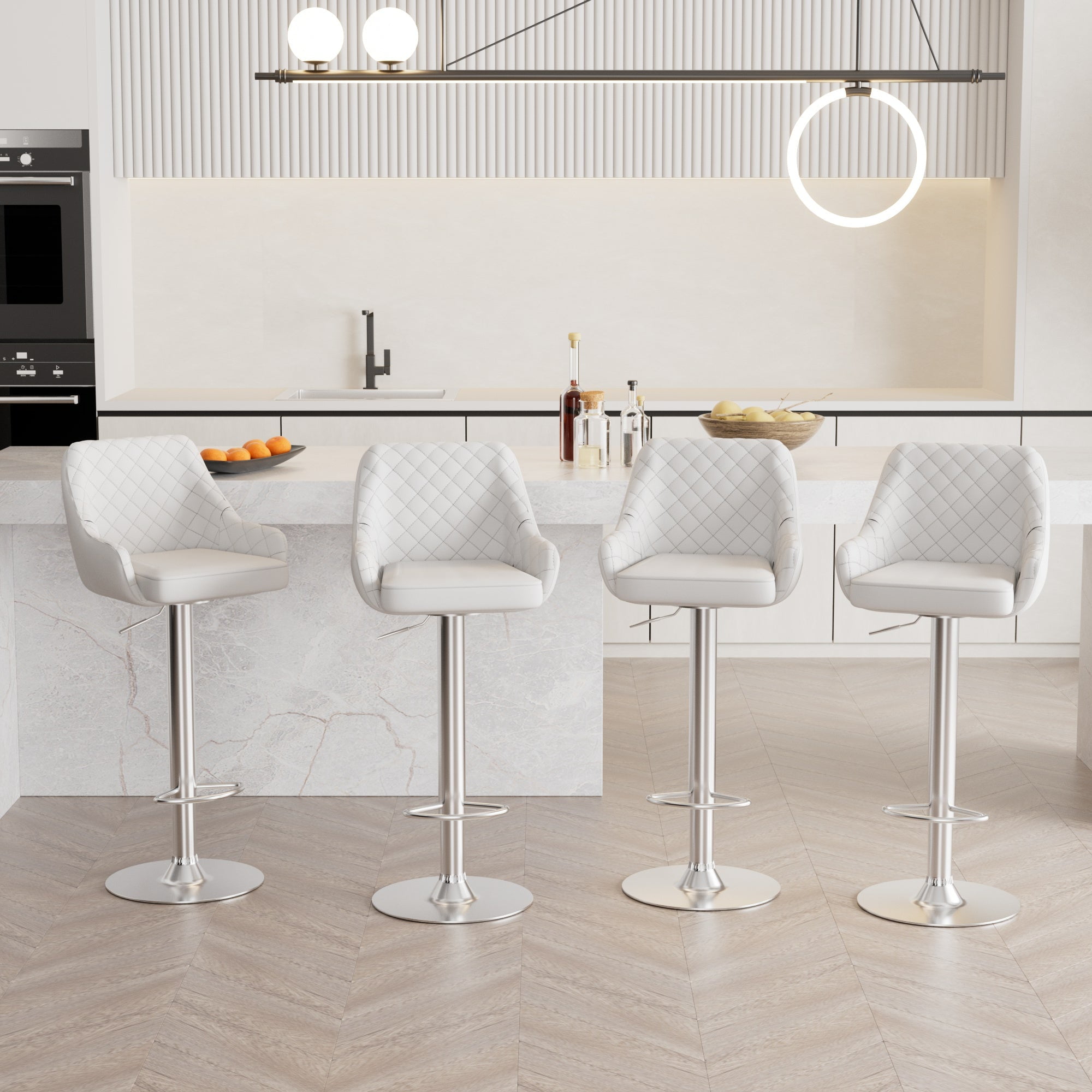 VECELO Set of 4 Adjustable, Swivel, Leather Kitchen Bar Stools with ...