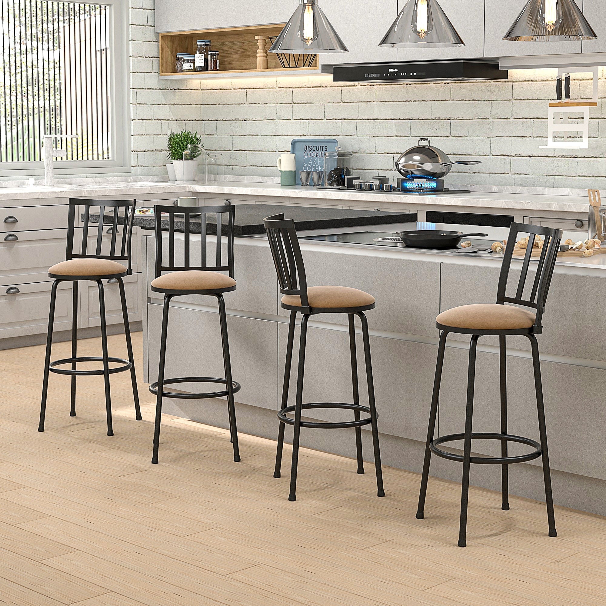 VECELO Set of 4 Bar Stools, Swivel Adjustable-Height Counter Stools for ...