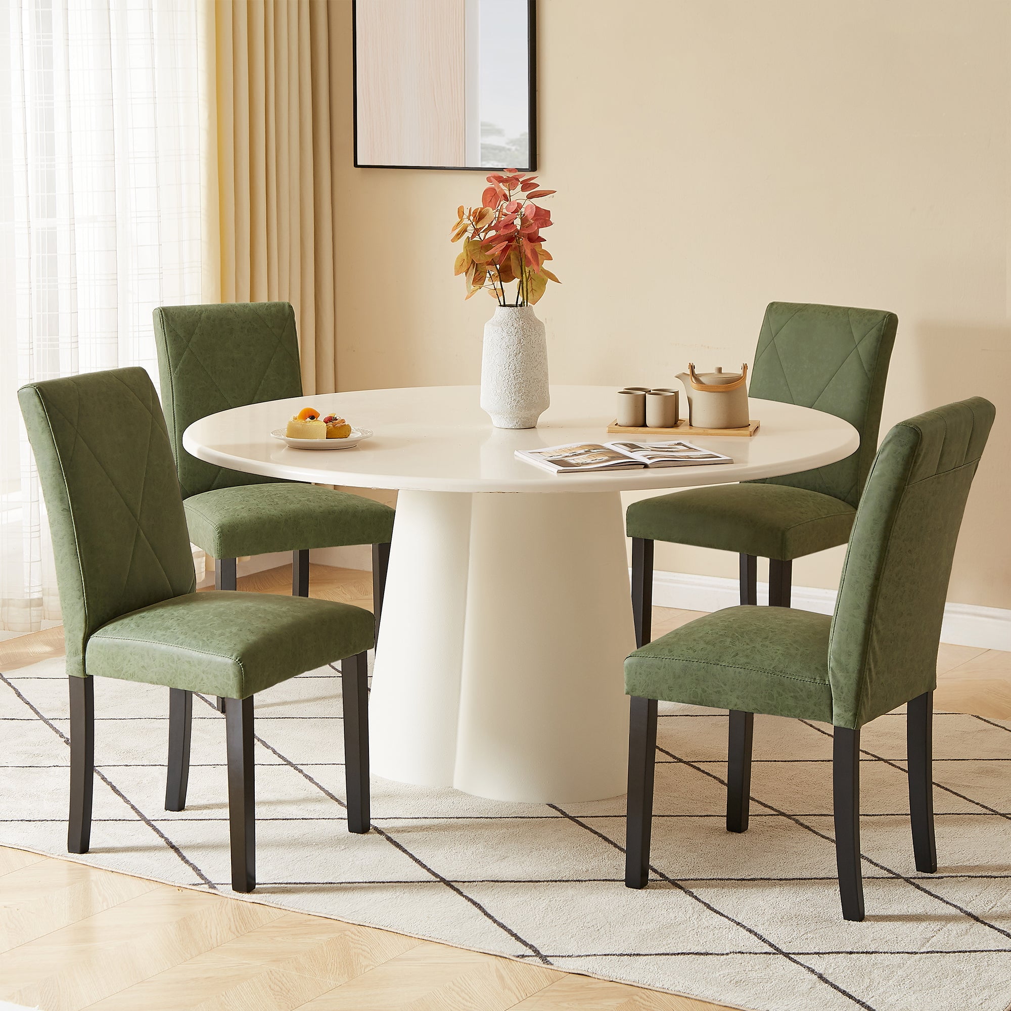 VECELO Set of 4 Dining Chairs, Upholstered PU Leather Dining Room Chair ...
