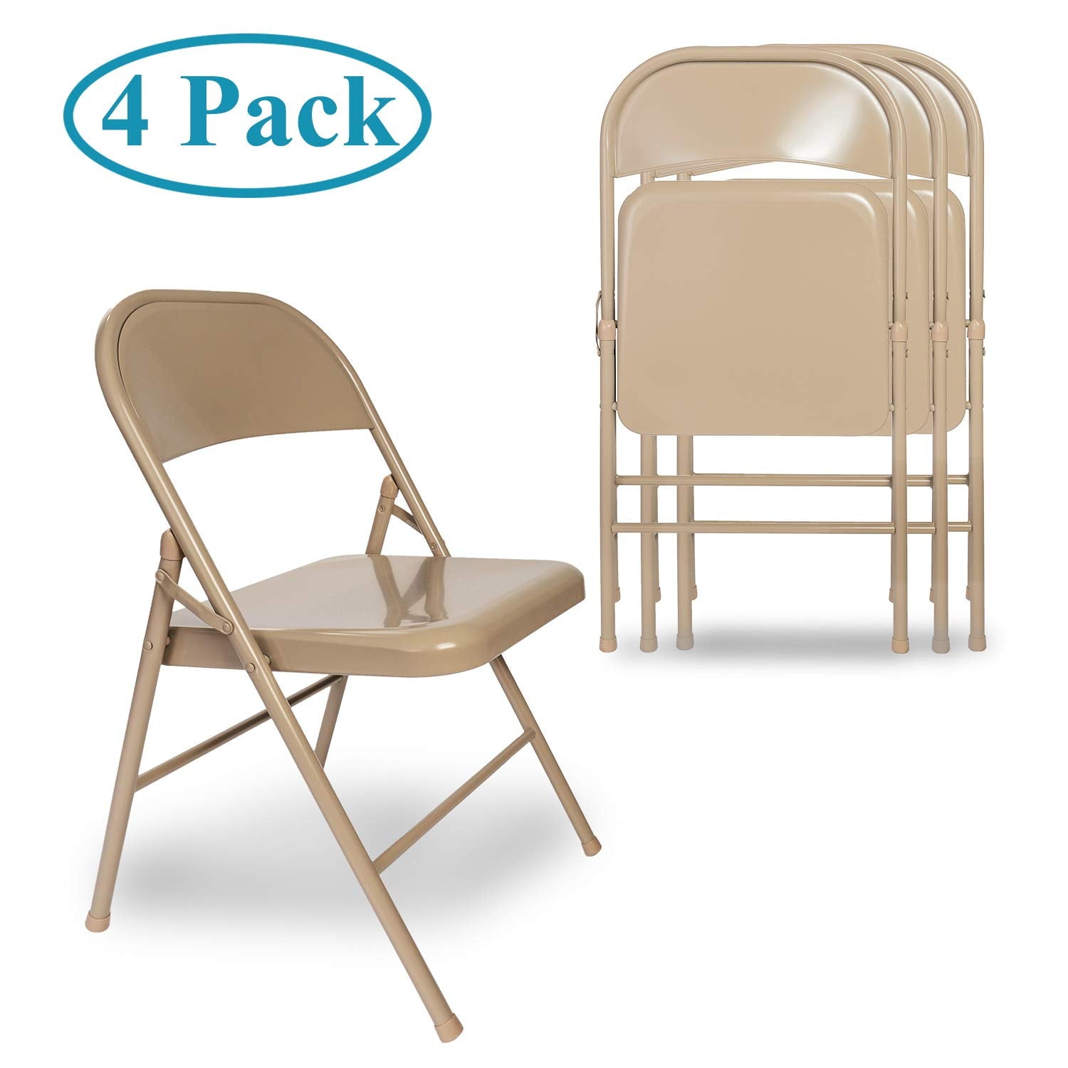 VECELO Set of 4 Metal Folding Chair with Padded Seat & Double Hinged ...