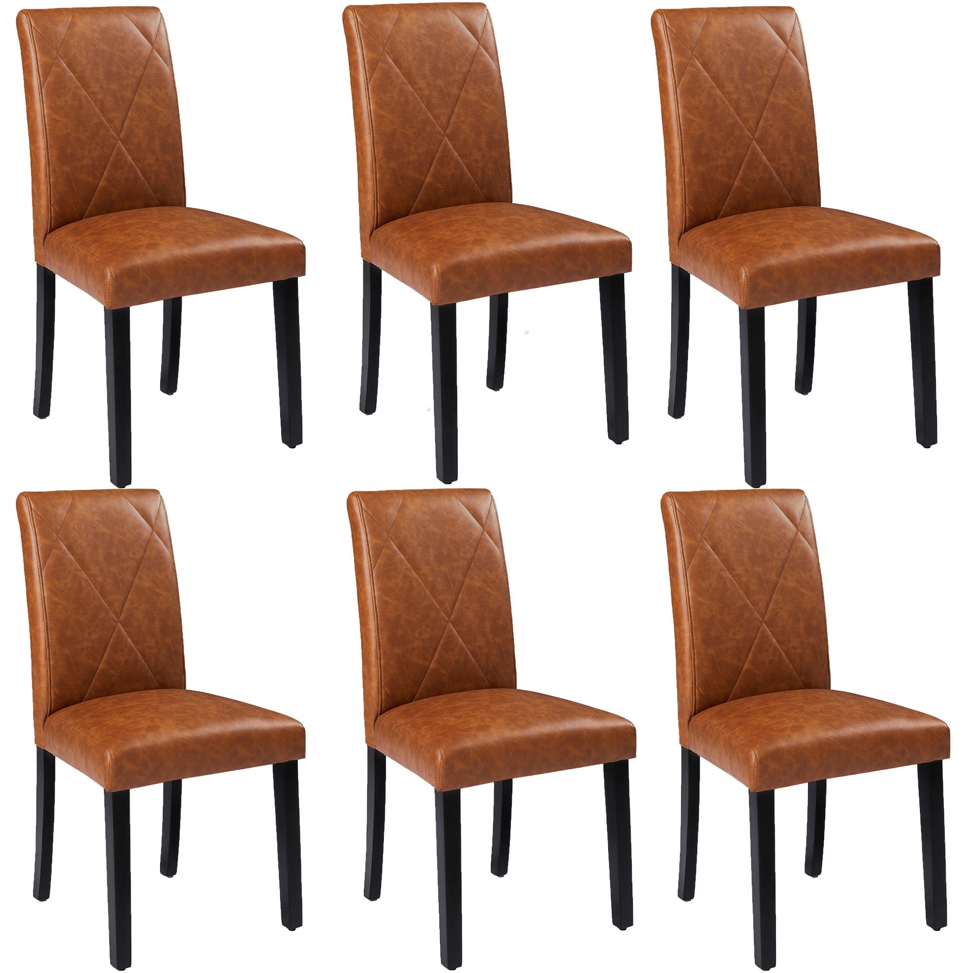 VECELO Set of 6 Dining Chairs, Upholstered PU Leather Dining Room Chair ...
