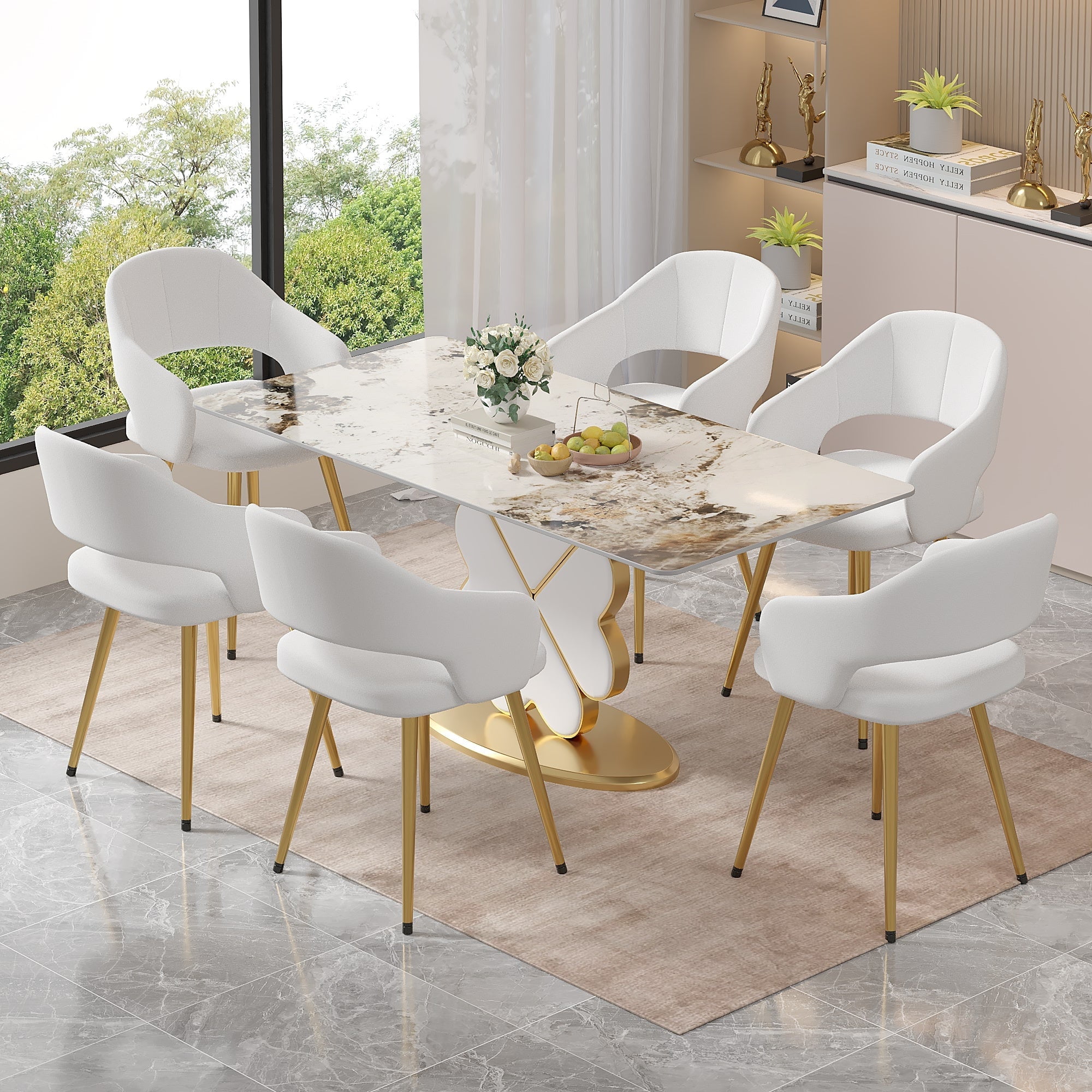 VECELO Set of 6 Modern Velvet Dining Chair with Thick Cushions ...