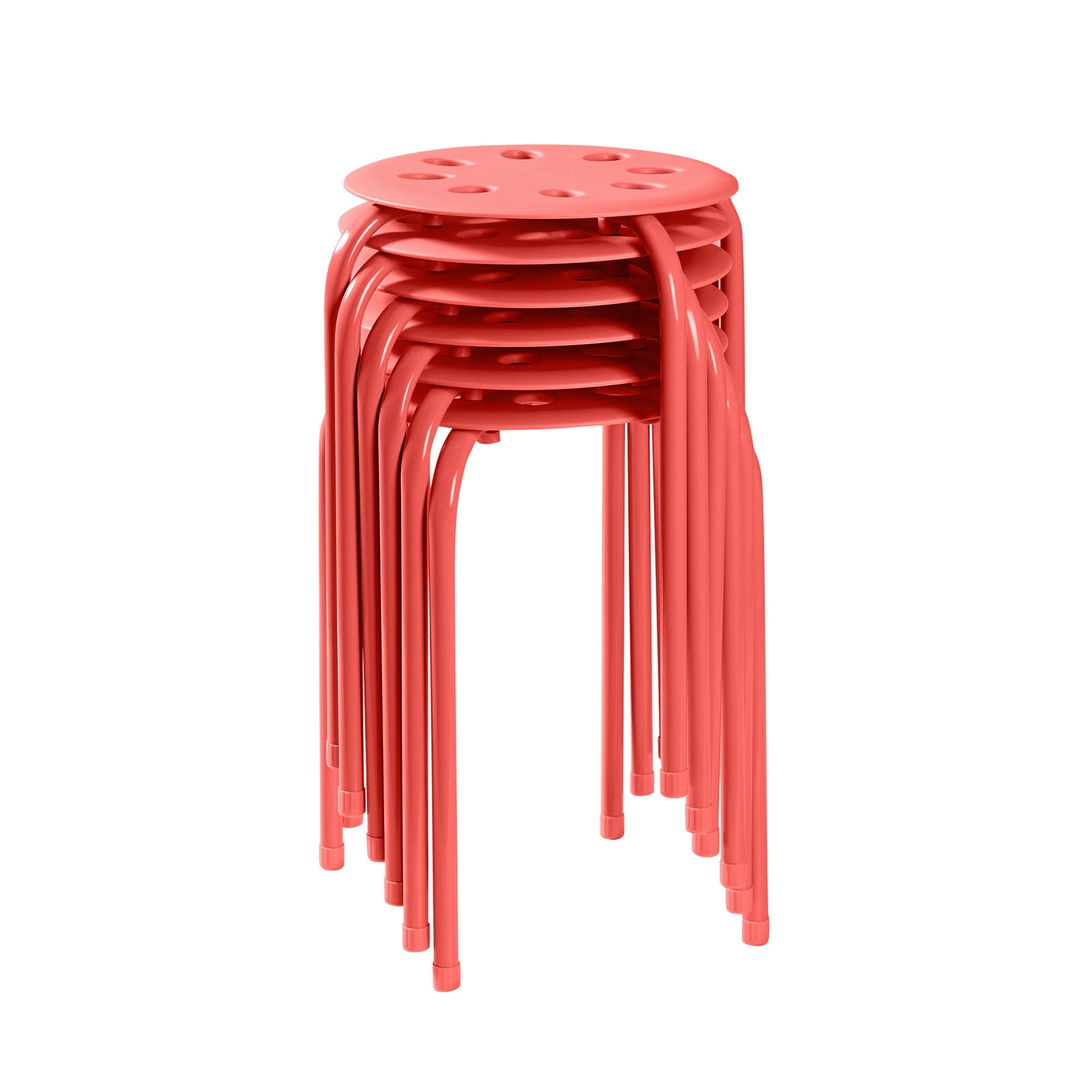 VECELO Set of 6 Plastic Stack Stools, 8 Holes Metal Round Top Stools ...