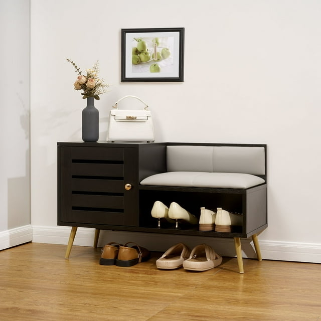 VECELO Shoe Storage Bench, Entryway Bench with Seat Cushion and Door ...