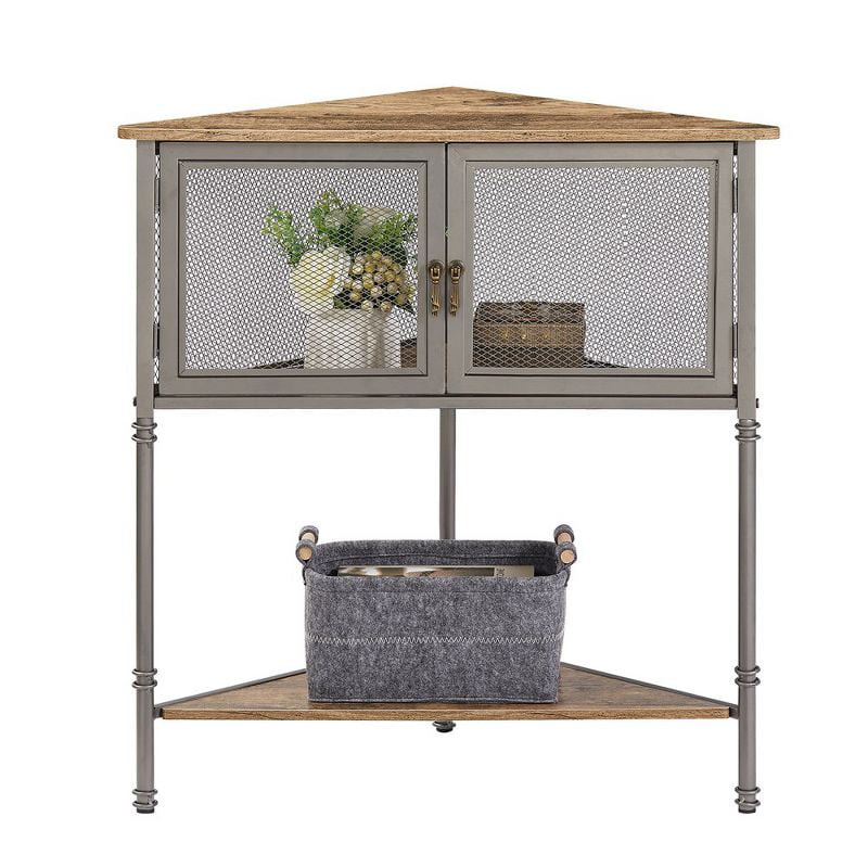 VECELO Small Corner Table with Storage Cabinet Table, 3-Tier Display ...