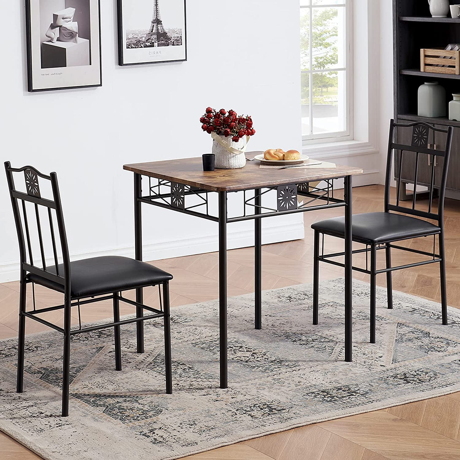 VECELO Small Dining Table Set for 2, 3 Piece Kitchen Bar Dinette Square ...