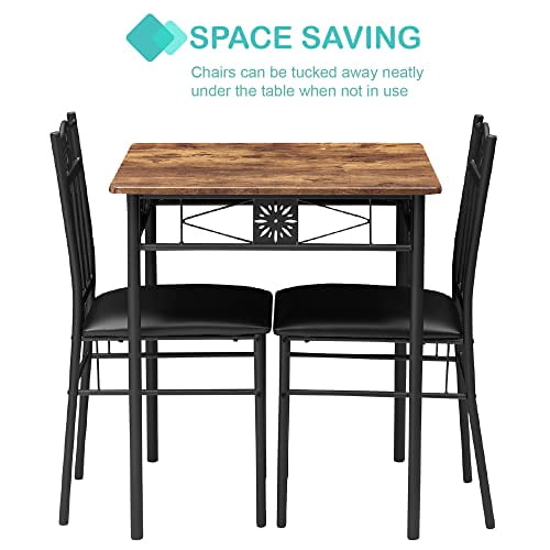 VECELO Small Dining Table Set for 2, 3 Piece Kitchen Bar Dinette Square ...