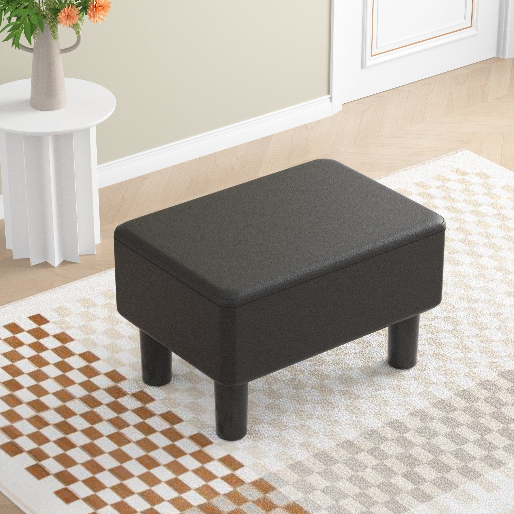 VECELO Small Footstool Ottoman, PU Leather Footrest with Legs ...