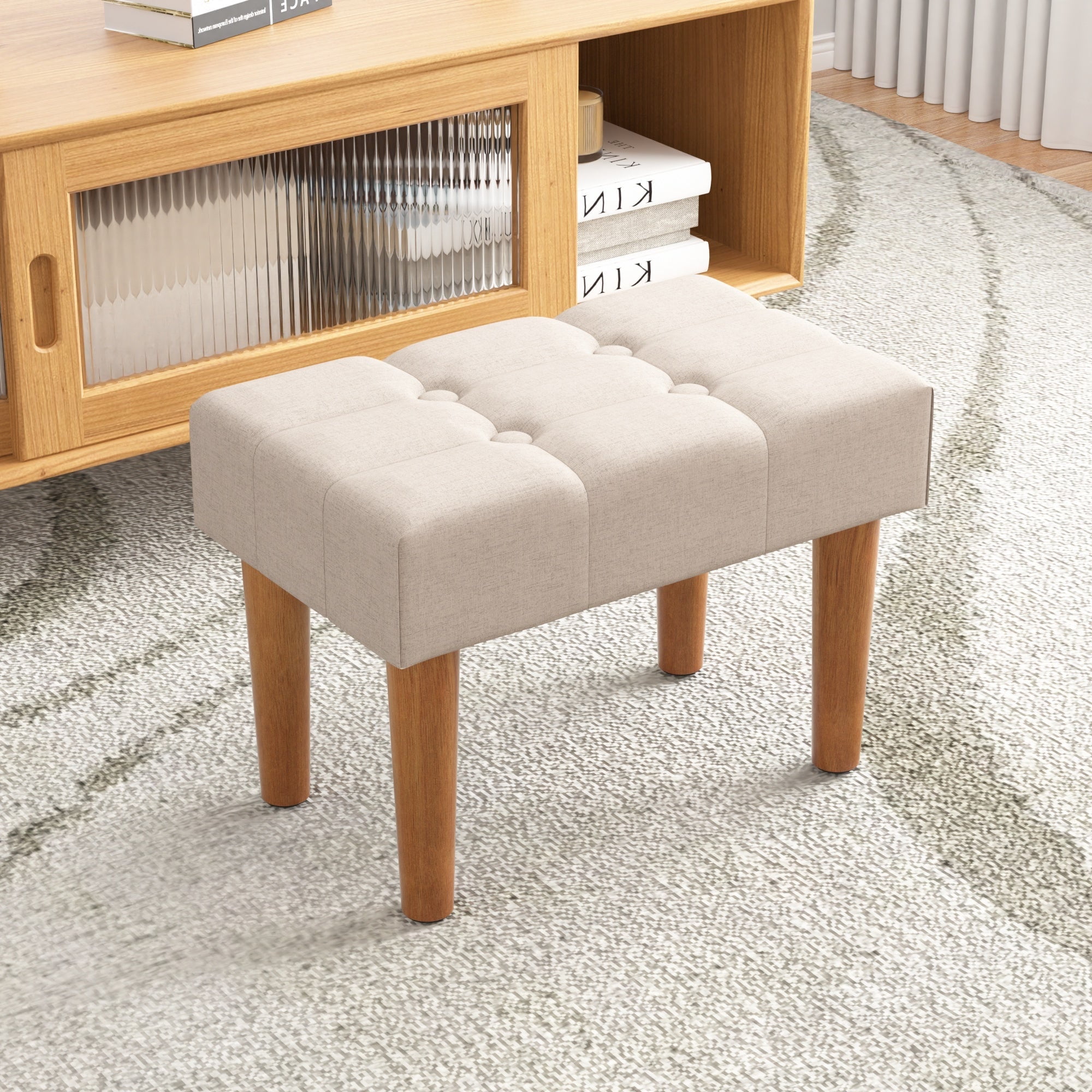 VECELO Small Tufted Foot Stool, Upholstered Footrest Ottoman with Legs ...