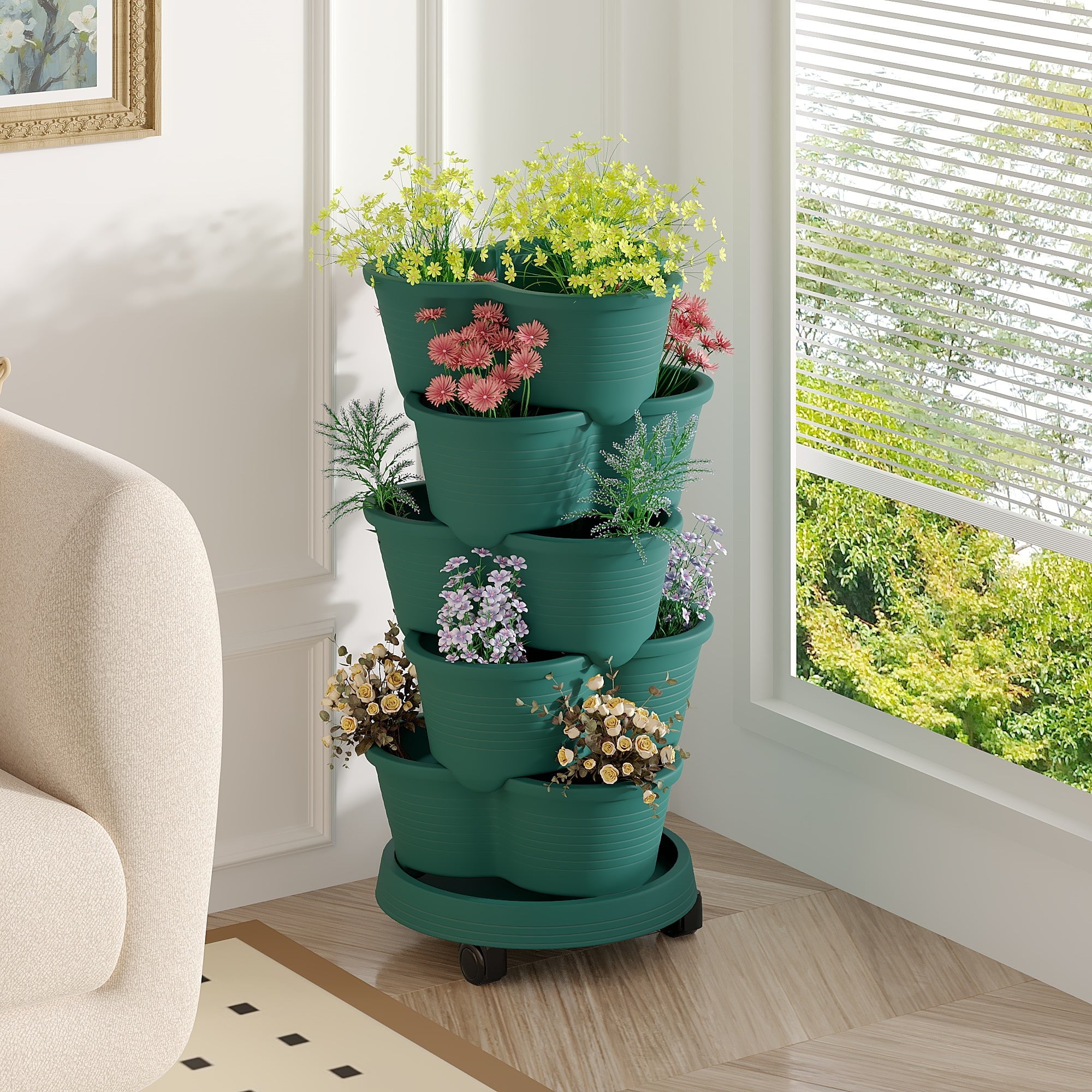 VECELO Stackable Planters 5 Tier Vertical Gardening Planter, Stackable ...